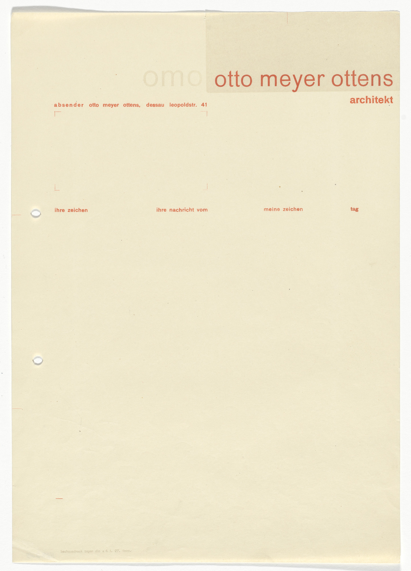 Herbert Bayer. Otto Meyer Ottens letterhead. c.1920-1924 | MoMA