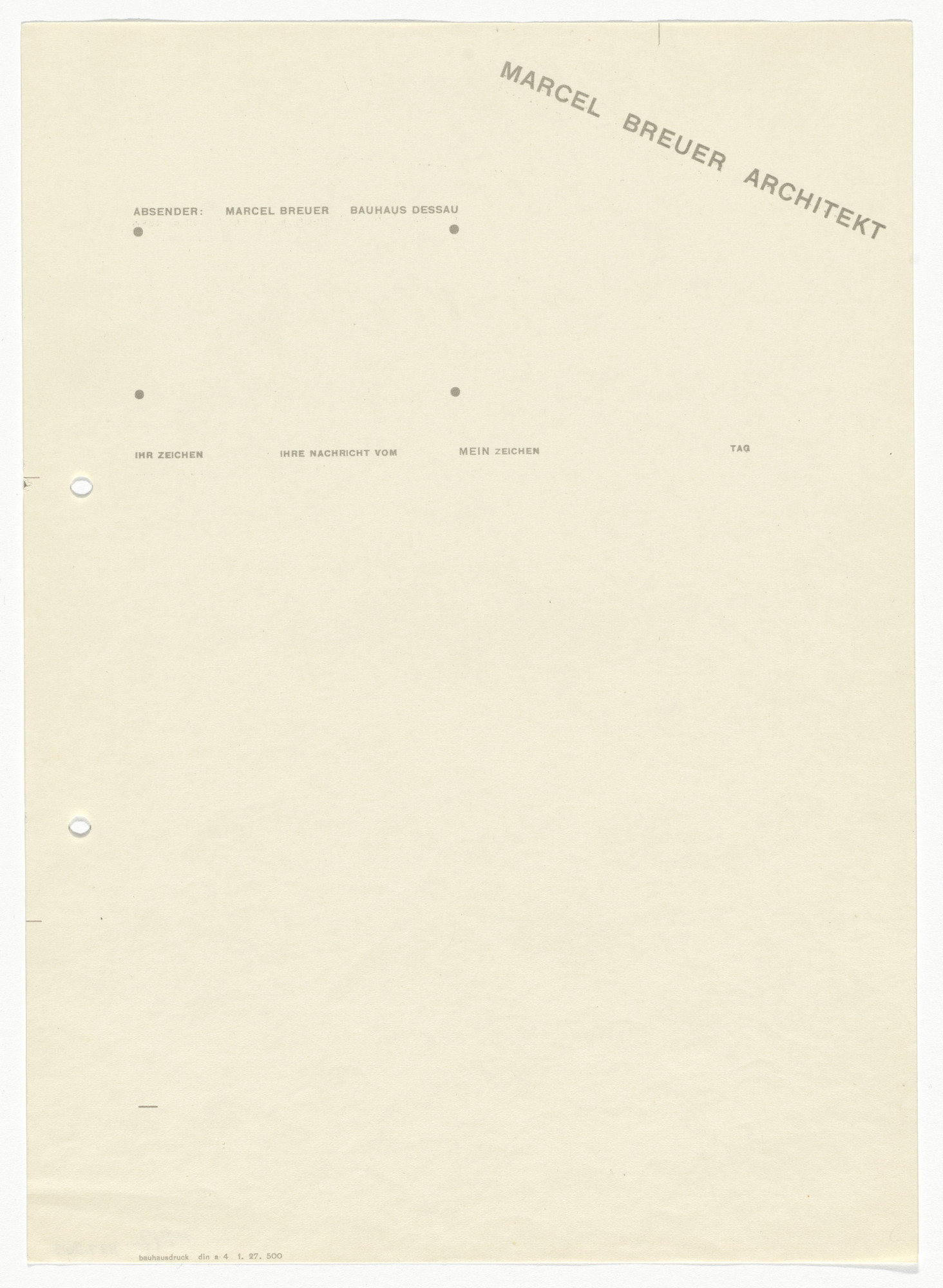 Herbert Bayer. Marcel Breuer letterhead. 1927 | MoMA