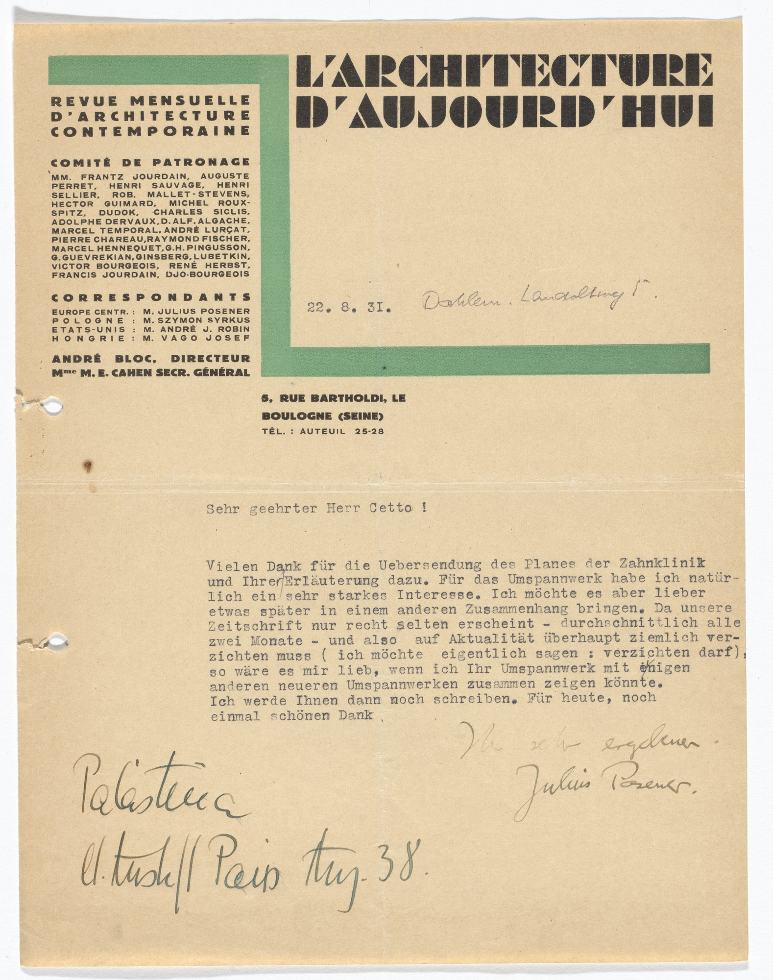 Unidentified Designer. L'Architecture d'Aujourd'hui letterhead (Letter ...