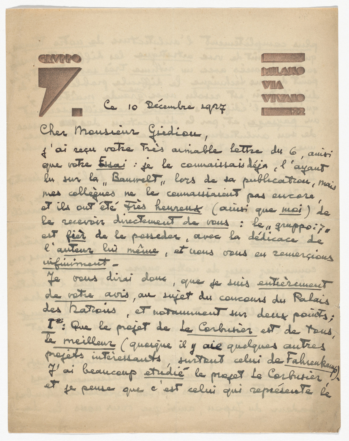 Unidentified Designer. Gruppo 7 letterhead (Letter from Carlo Rava ...