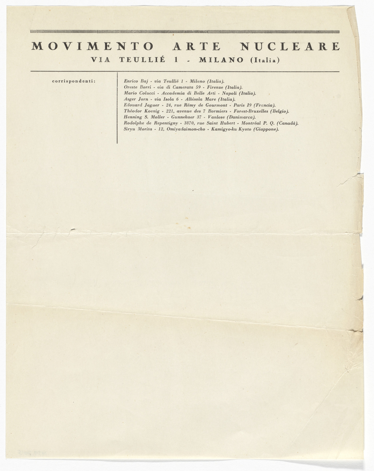 Unidentified Designer. Movimento Arte Nucleare letterhead. 1940s | MoMA