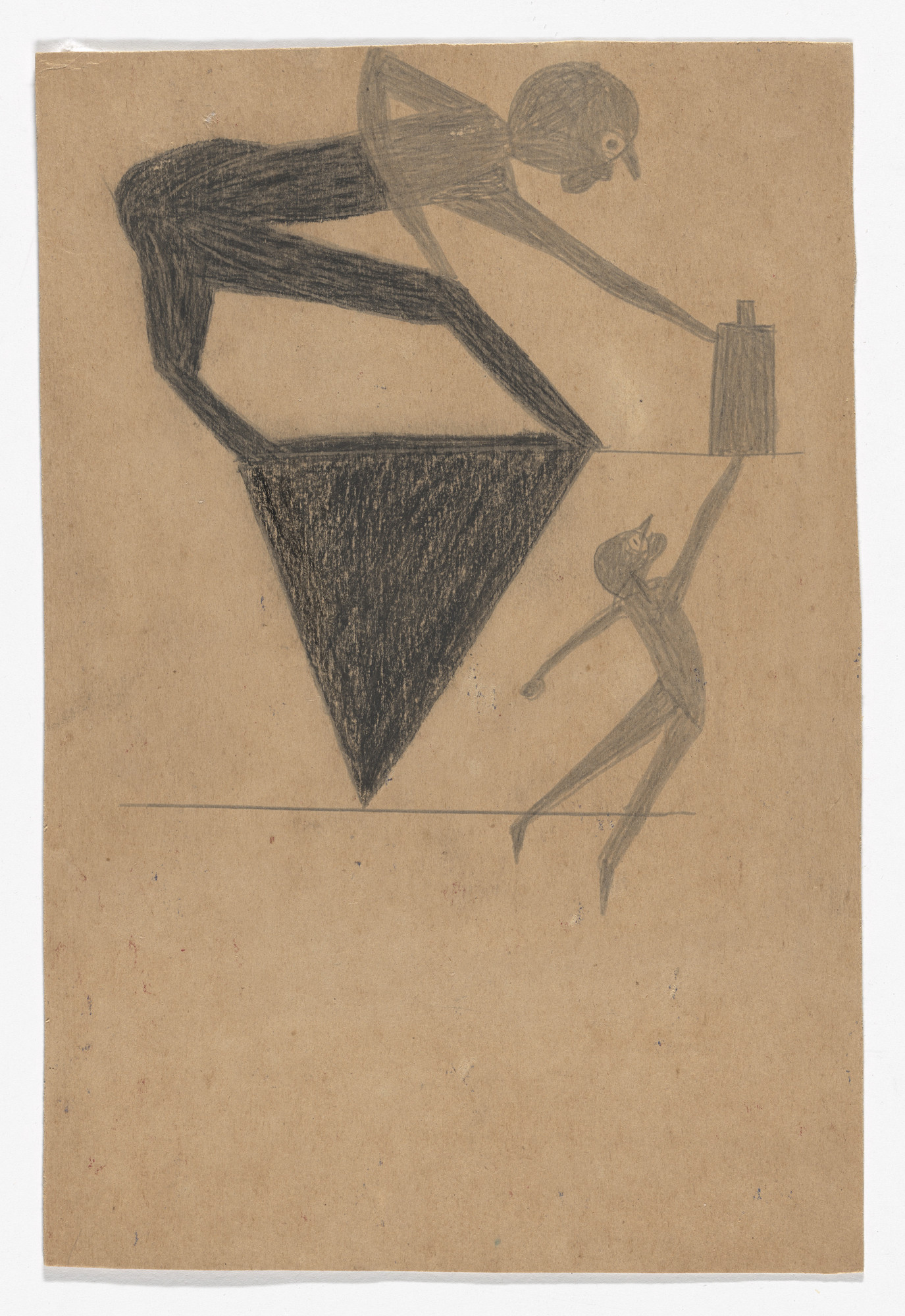 Bill Traylor. Man on Triangle Reaching for Bottle. c. 1939–42 | MoMA