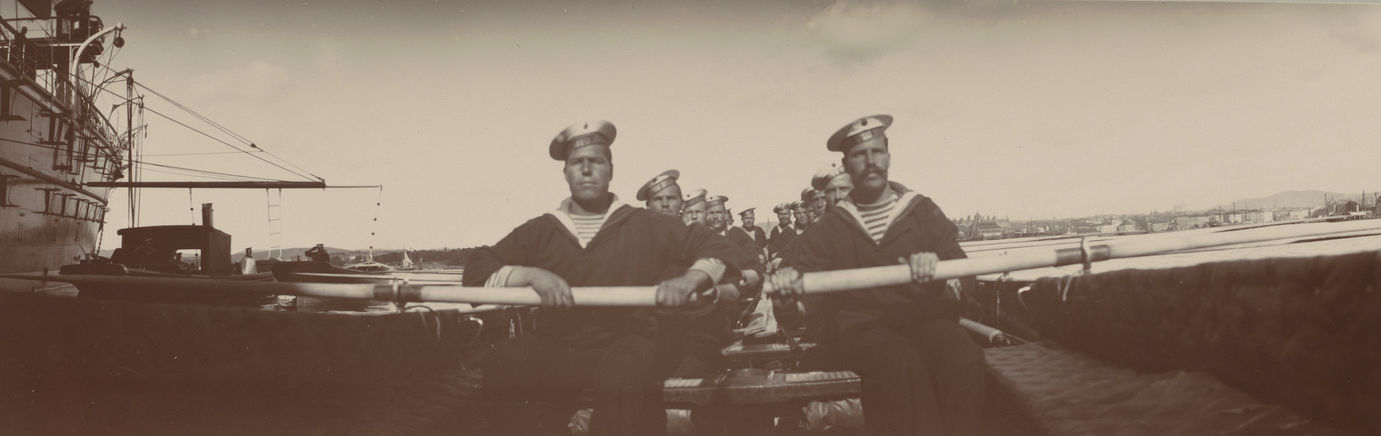 Unknown photographer. Sailors Rowing in a Boat Alongside a Ship, Norway ...