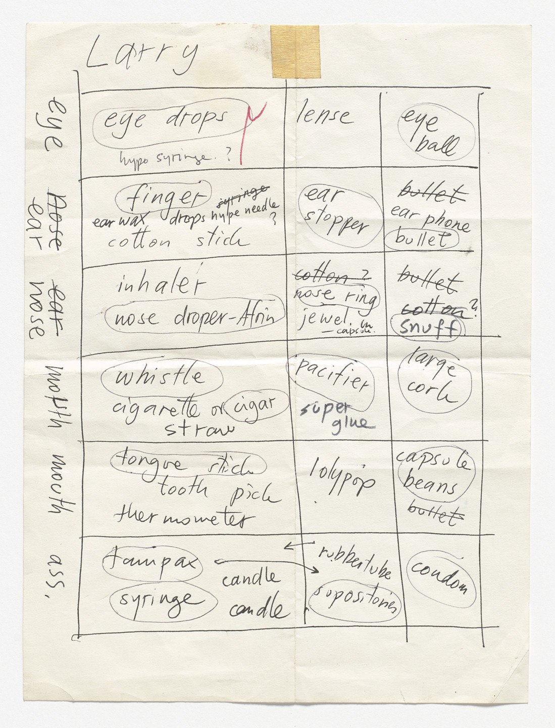 George Maciunas. Drawing for Larry Miller's Orifice Flux Plugs. c. 1974 ...