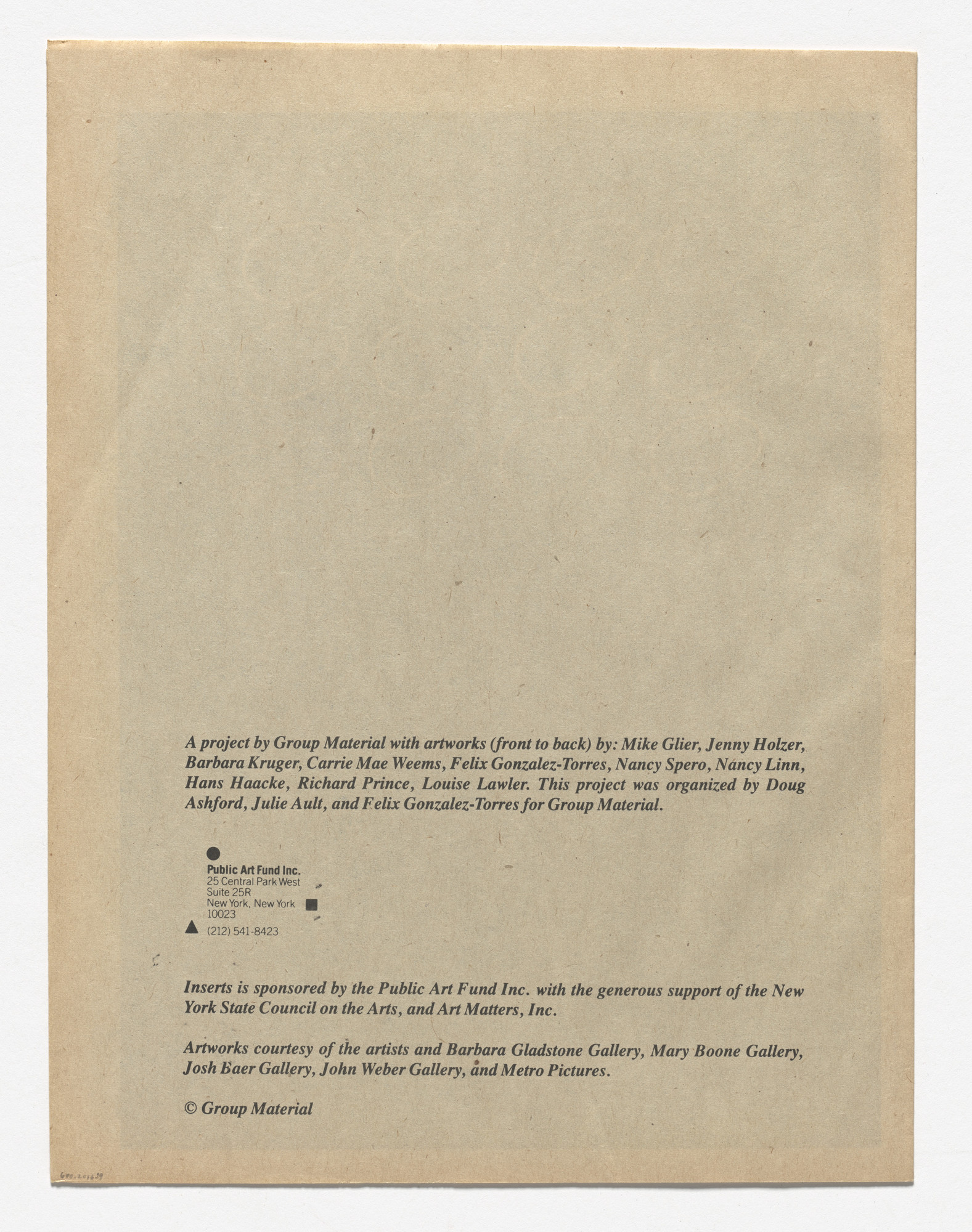 Group Material, Mike Glier, Jenny Holzer, Barbara Kruger, Carrie Mae ...