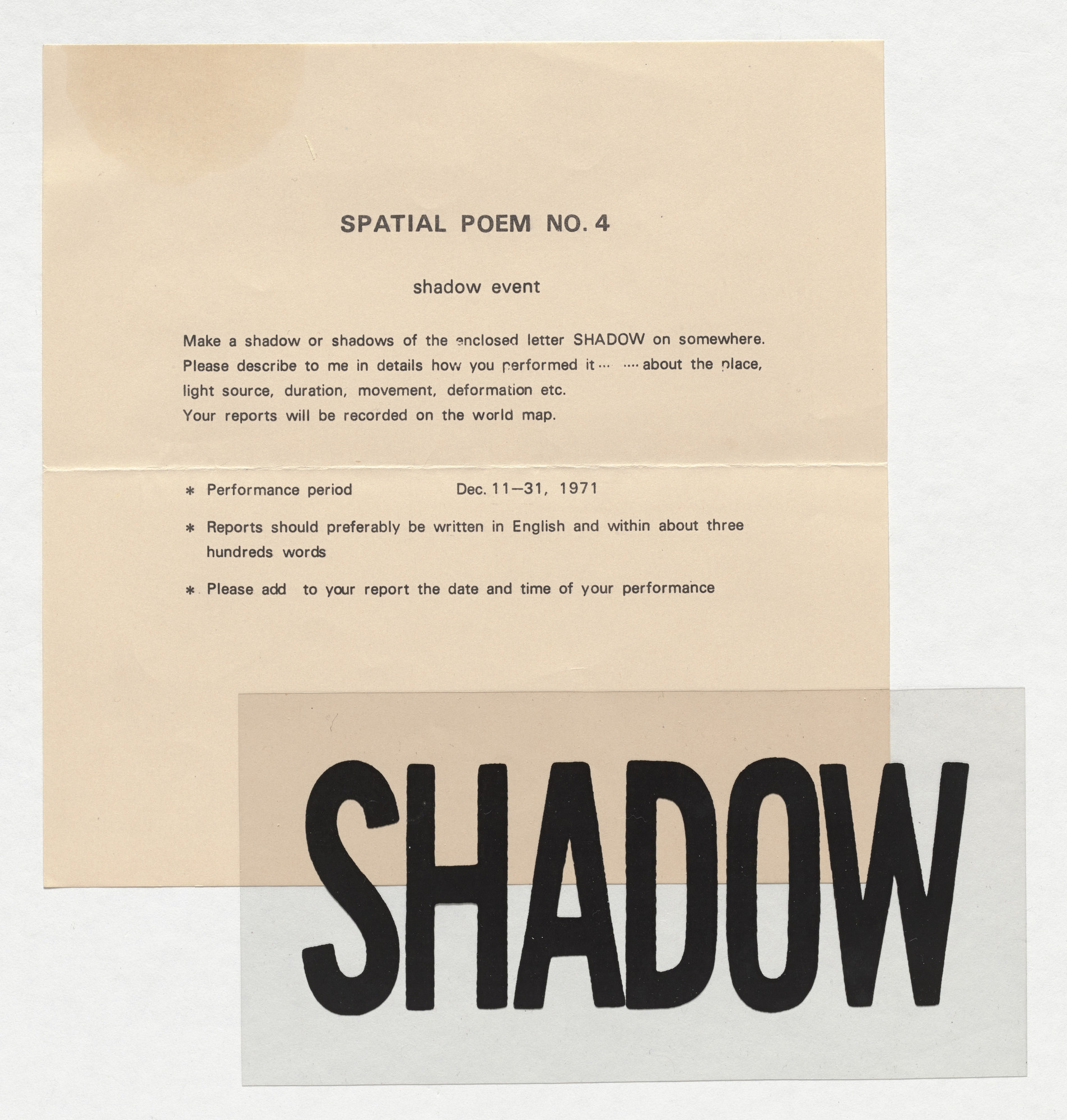 Mieko Shiomi. Spatial Poem No. 4. 1971 | MoMA