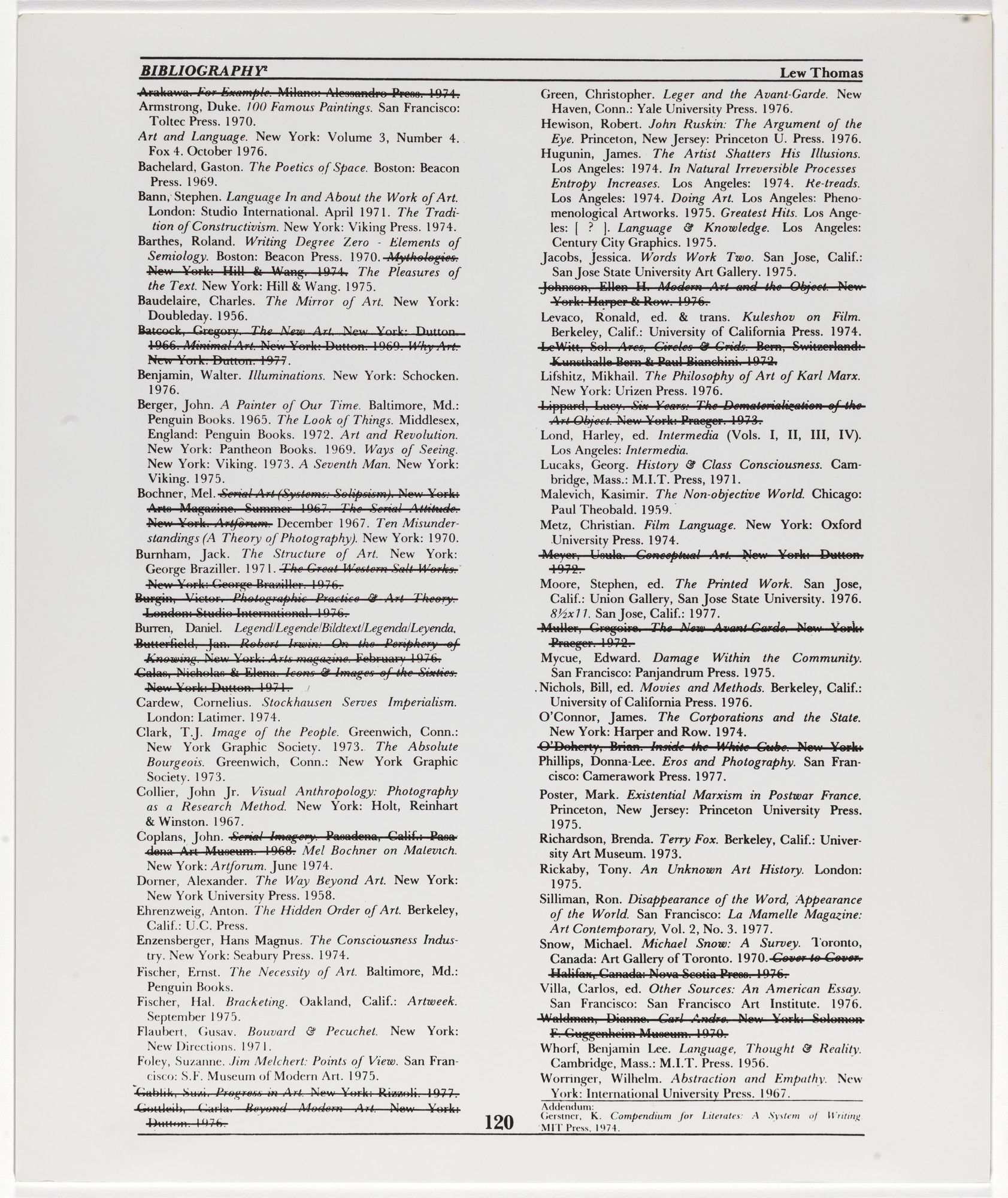 Lew Thomas. Bibliography 2, 1977 reprinted from Art Contemporary, vol ...