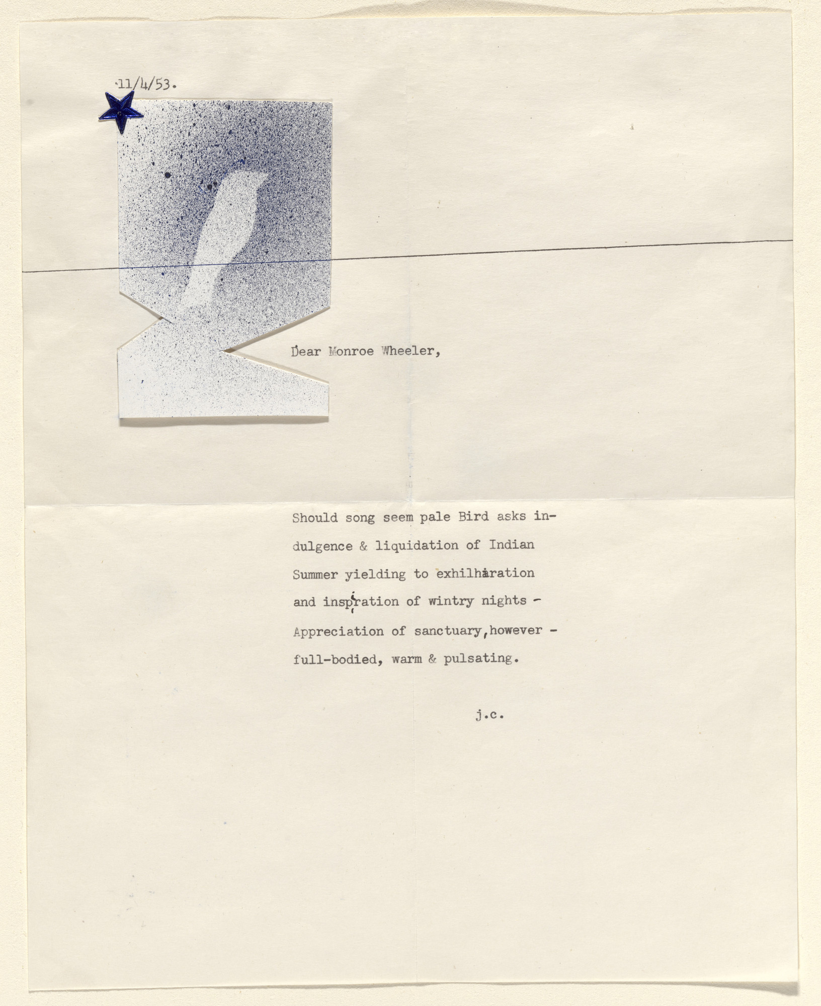 Joseph Cornell. Constellation (Poem and collage for a Christmas card ...