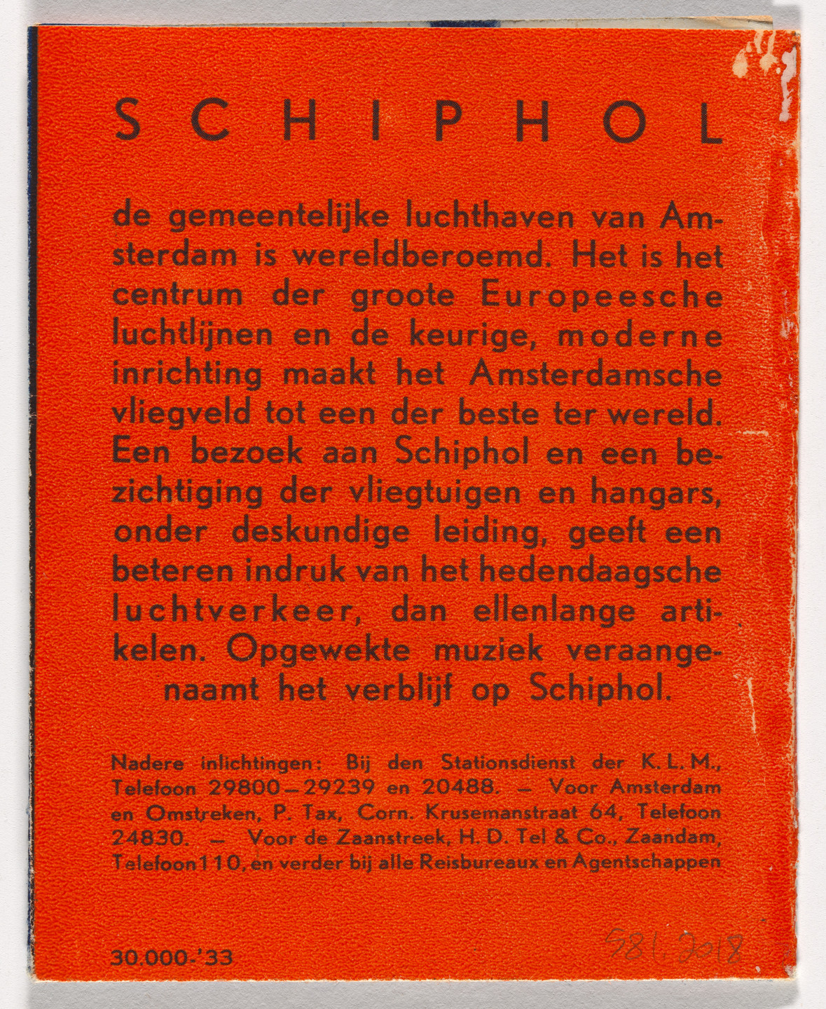 Fré Cohen. Advertisement flyer for Schiphol Airport. c.1935 | MoMA