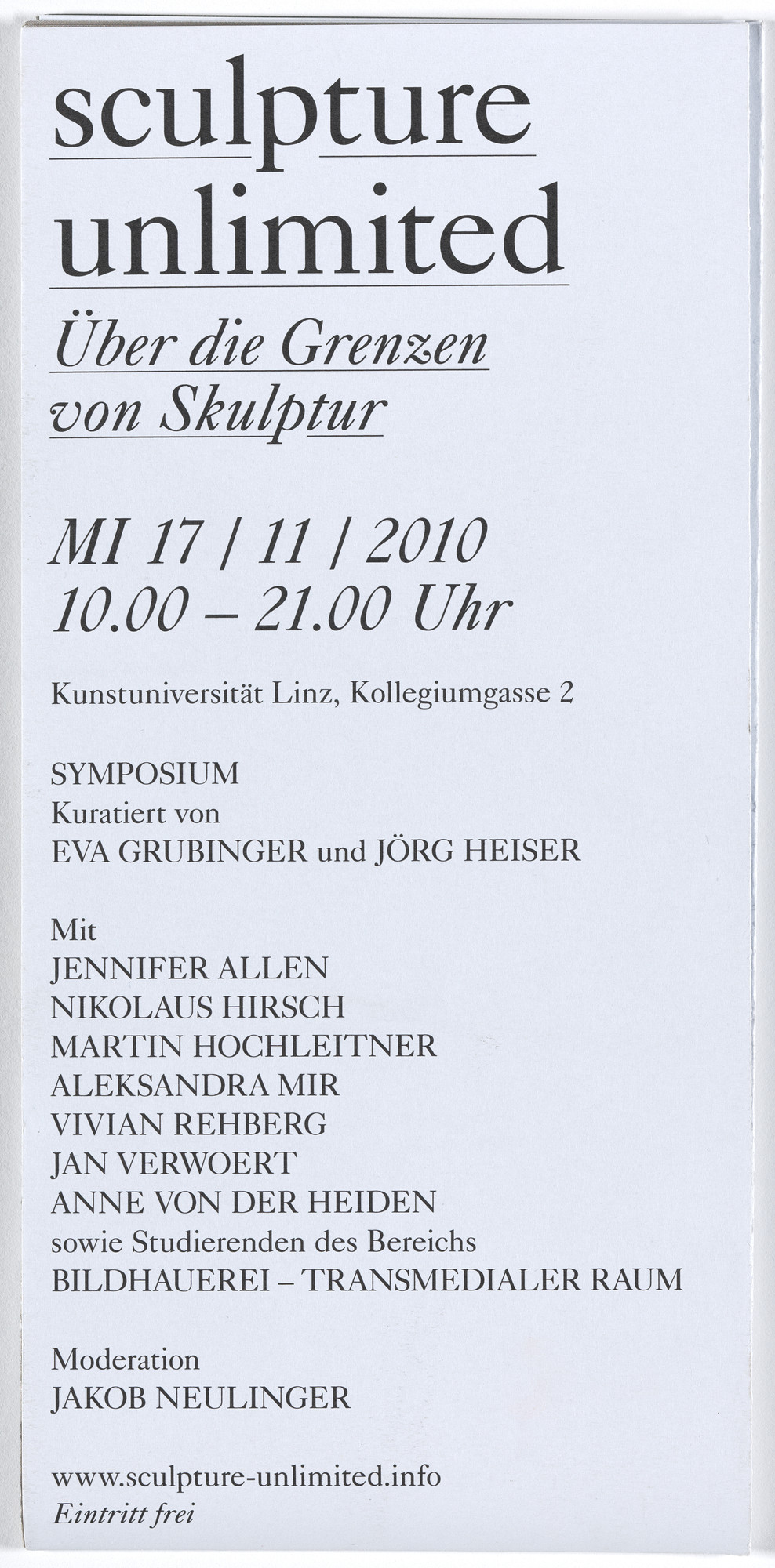 Aleksandra Mir. Poster for Sculpture Unlimited symposium, Institute of ...