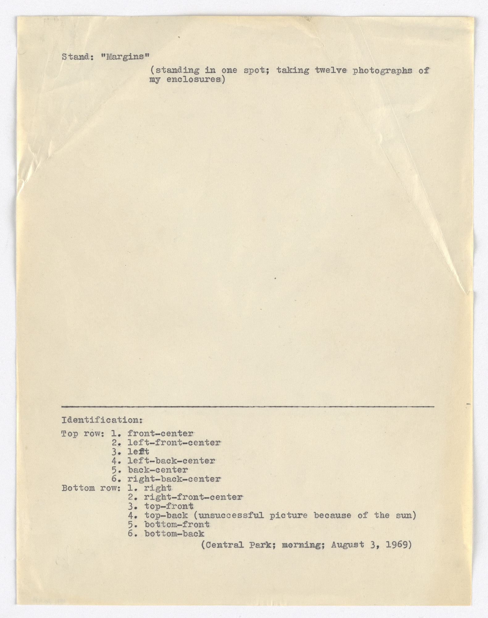 Vito Acconci. Stand: "Margins". 1969 | MoMA