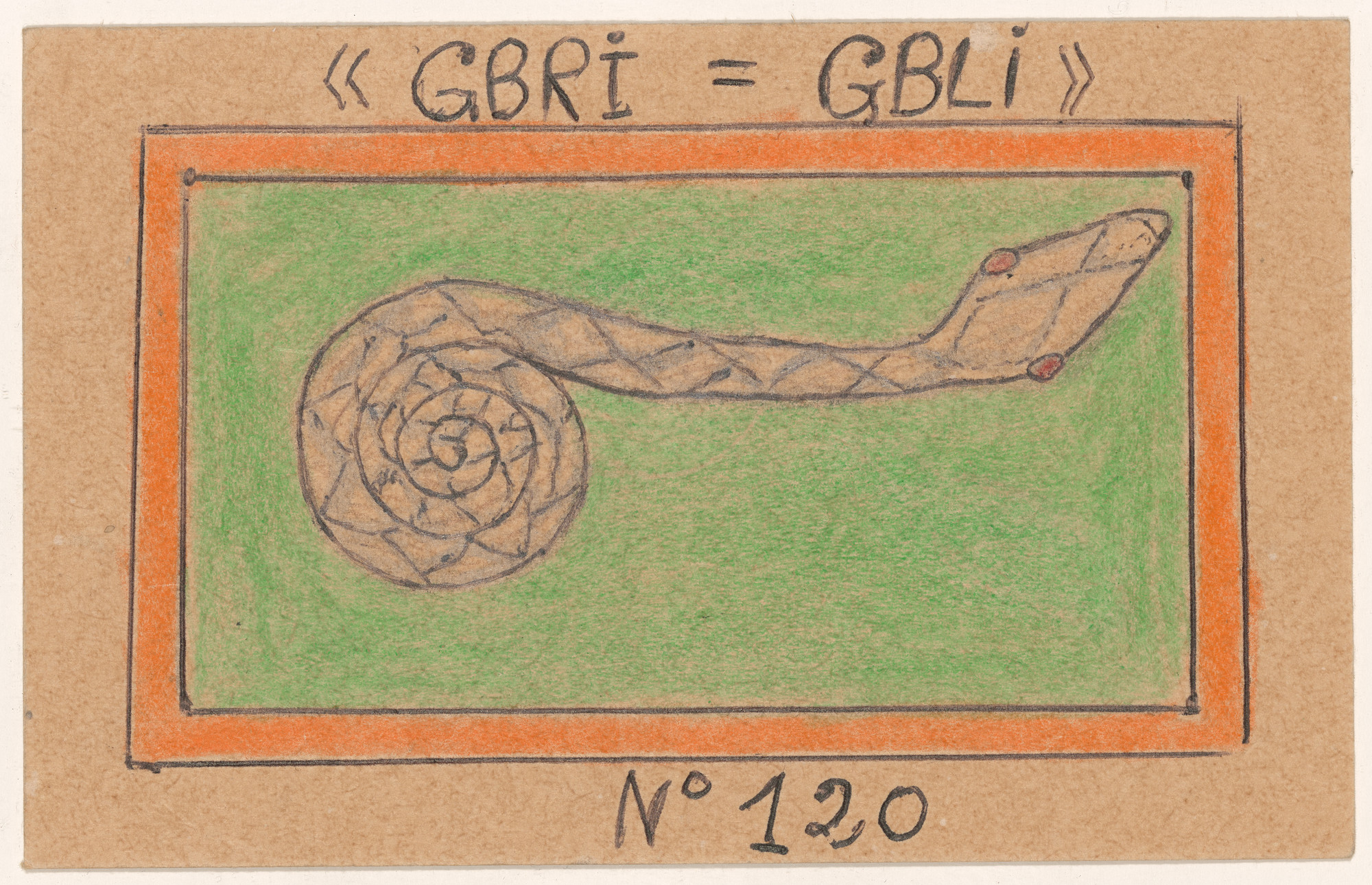 Frédéric Bruly Bouabré. «GBRI=GBLI» N° 120 from Alphabet Bété. 1991 | MoMA