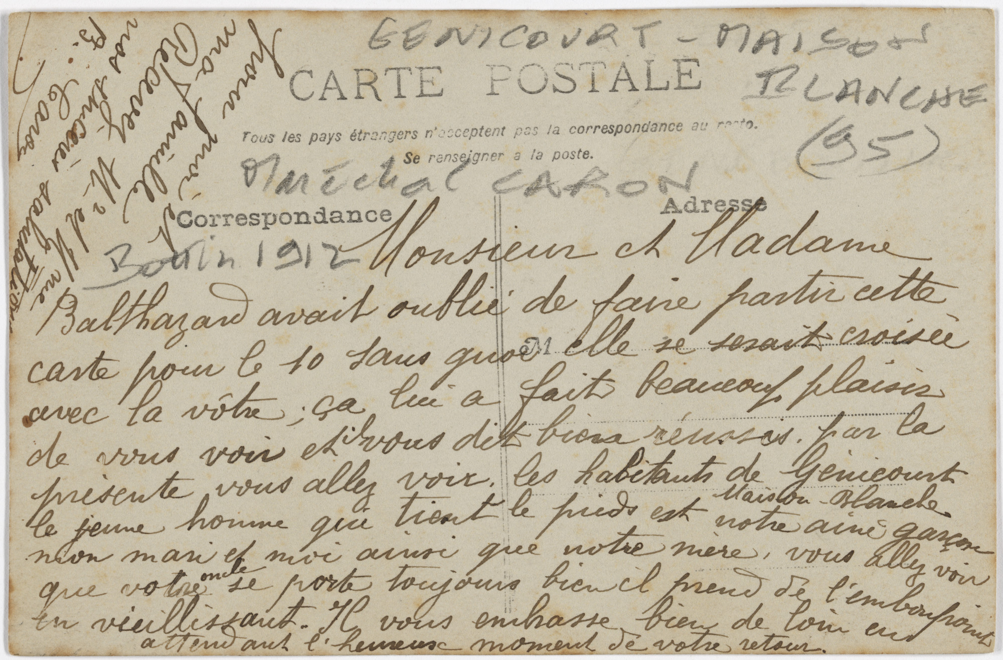 Unidentified photographer. Maison Blanche, Maréchal Caron, Génicourt ...