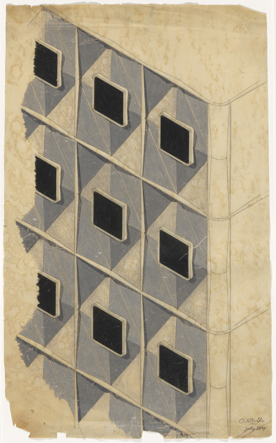 Oscar Nitzchke. Aluminum facade study for the Alcoa Building ...
