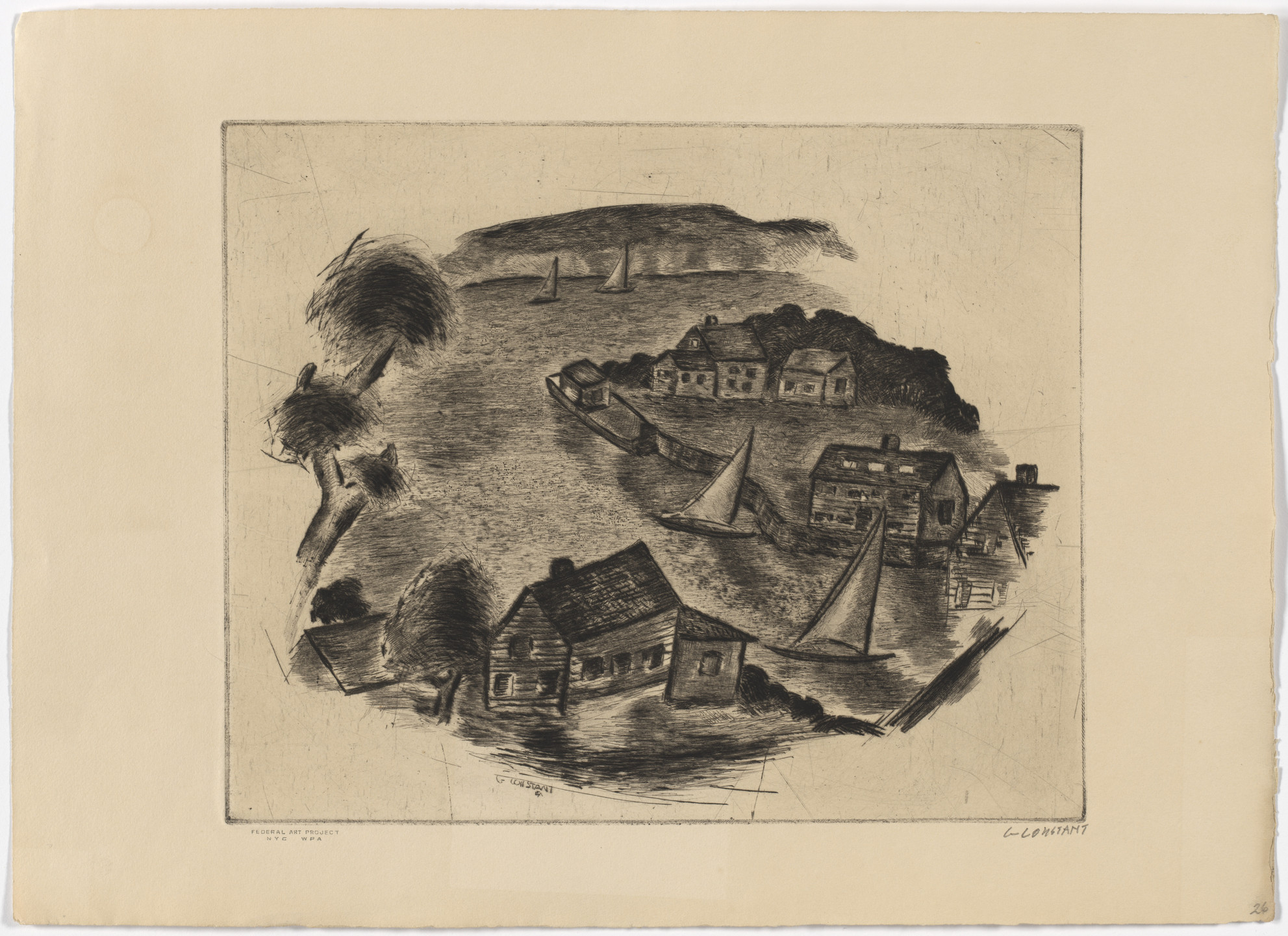 George Constant. Untitled (Landscape with Sailboats). c. 1935–43 | MoMA