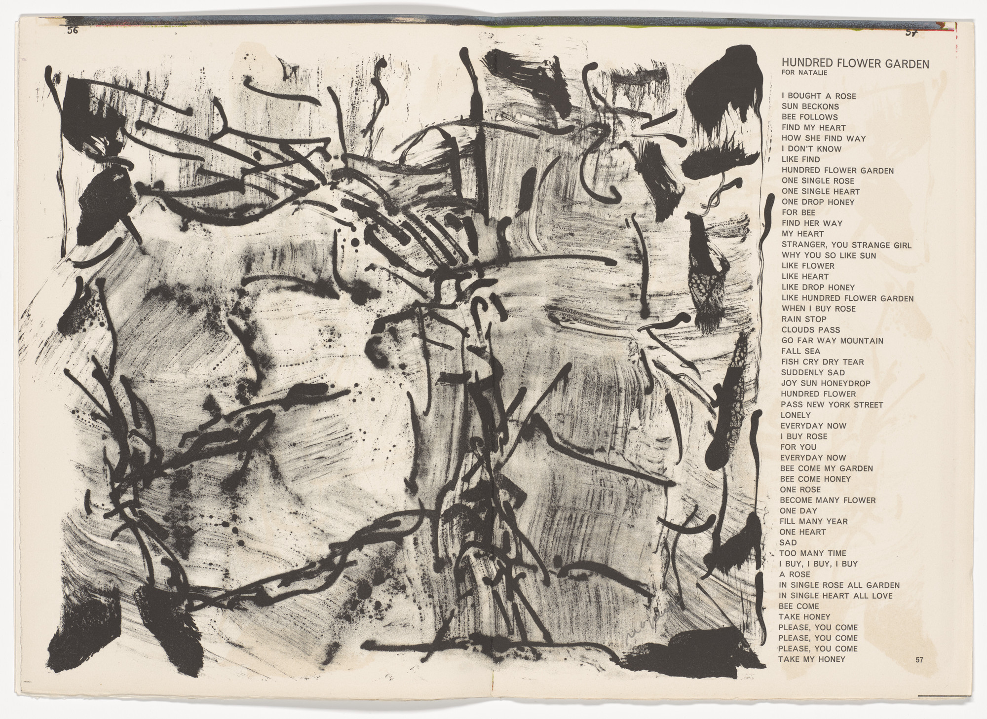 Jean Paul Riopelle. Double page in-text plate (pages 56 and 57) from 1¢ Life. 1964 | MoMA