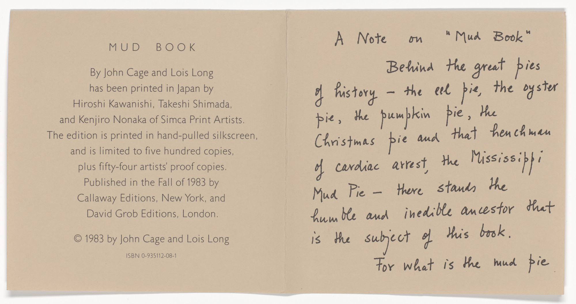 John Cage, Lois Long. Mud Book. 1983 | MoMA