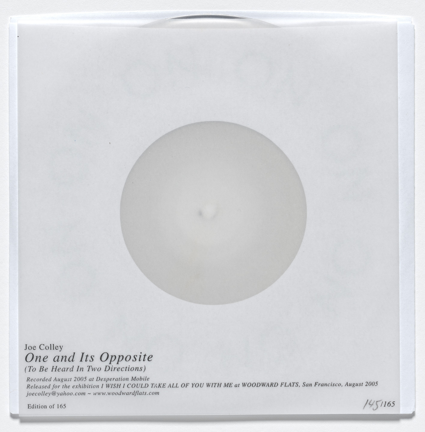 Joe Colley. One and Its Opposite (To Be Heard in Two Directions). 2005 ...