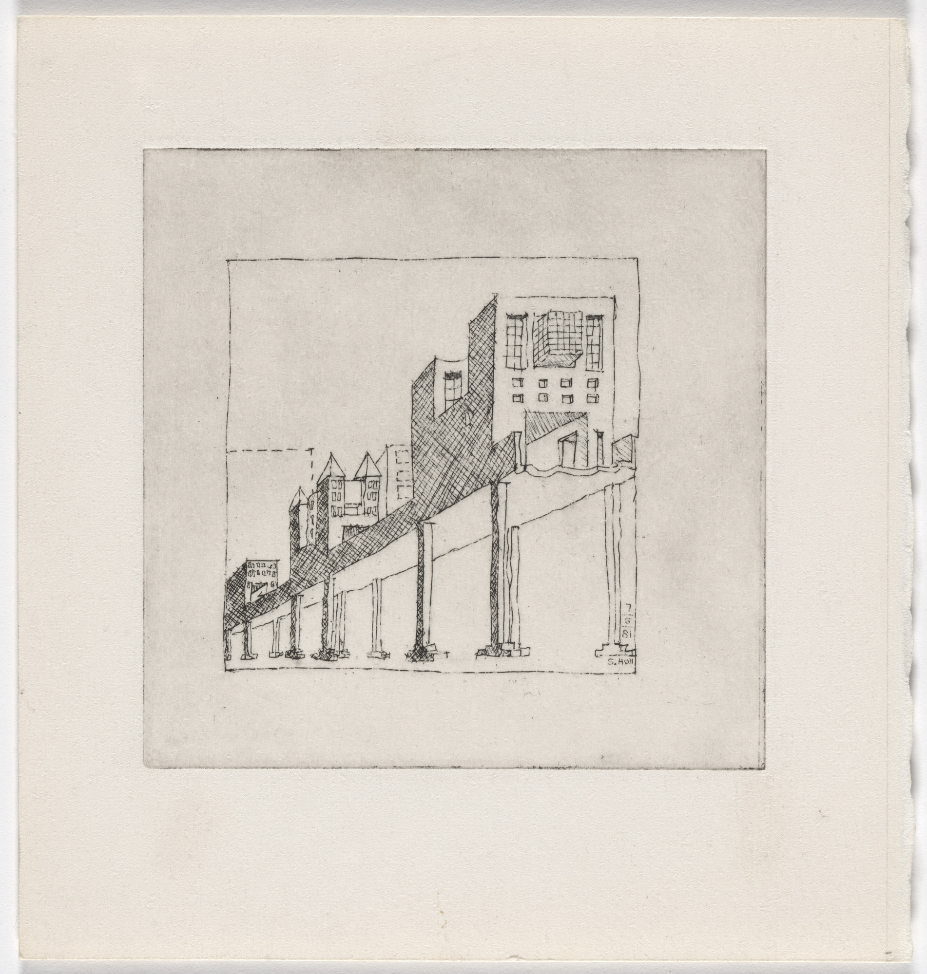 Steven Holl. Bridge of Houses Project, New York, NY (Perspective). 1981 ...