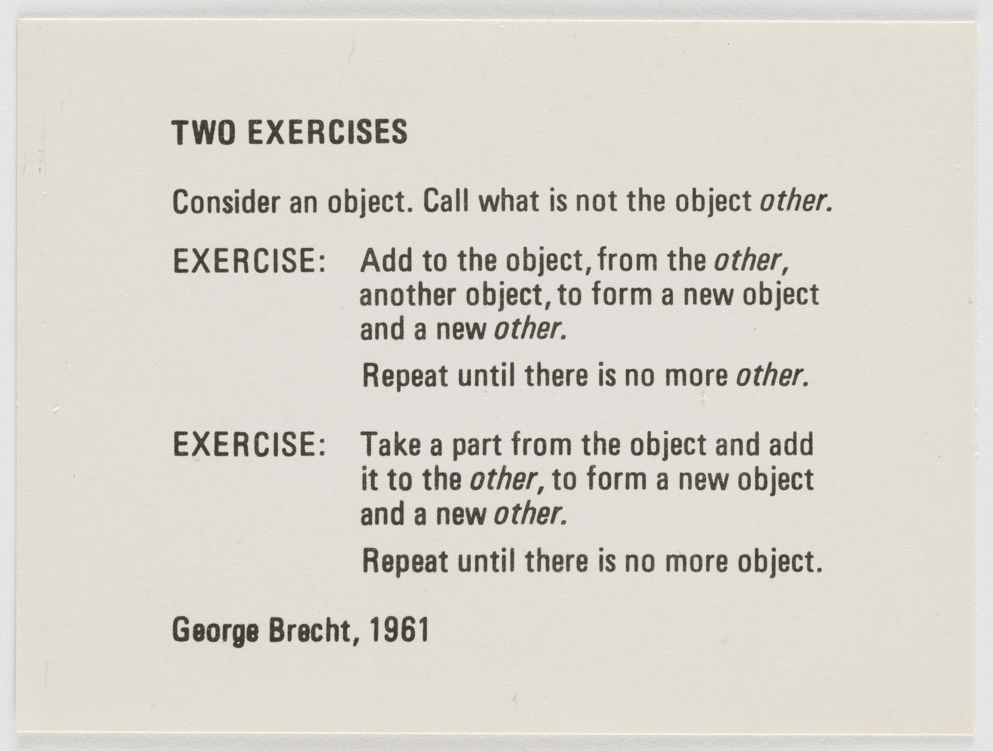 George Brecht. Two Exercises. 1961 | MoMA