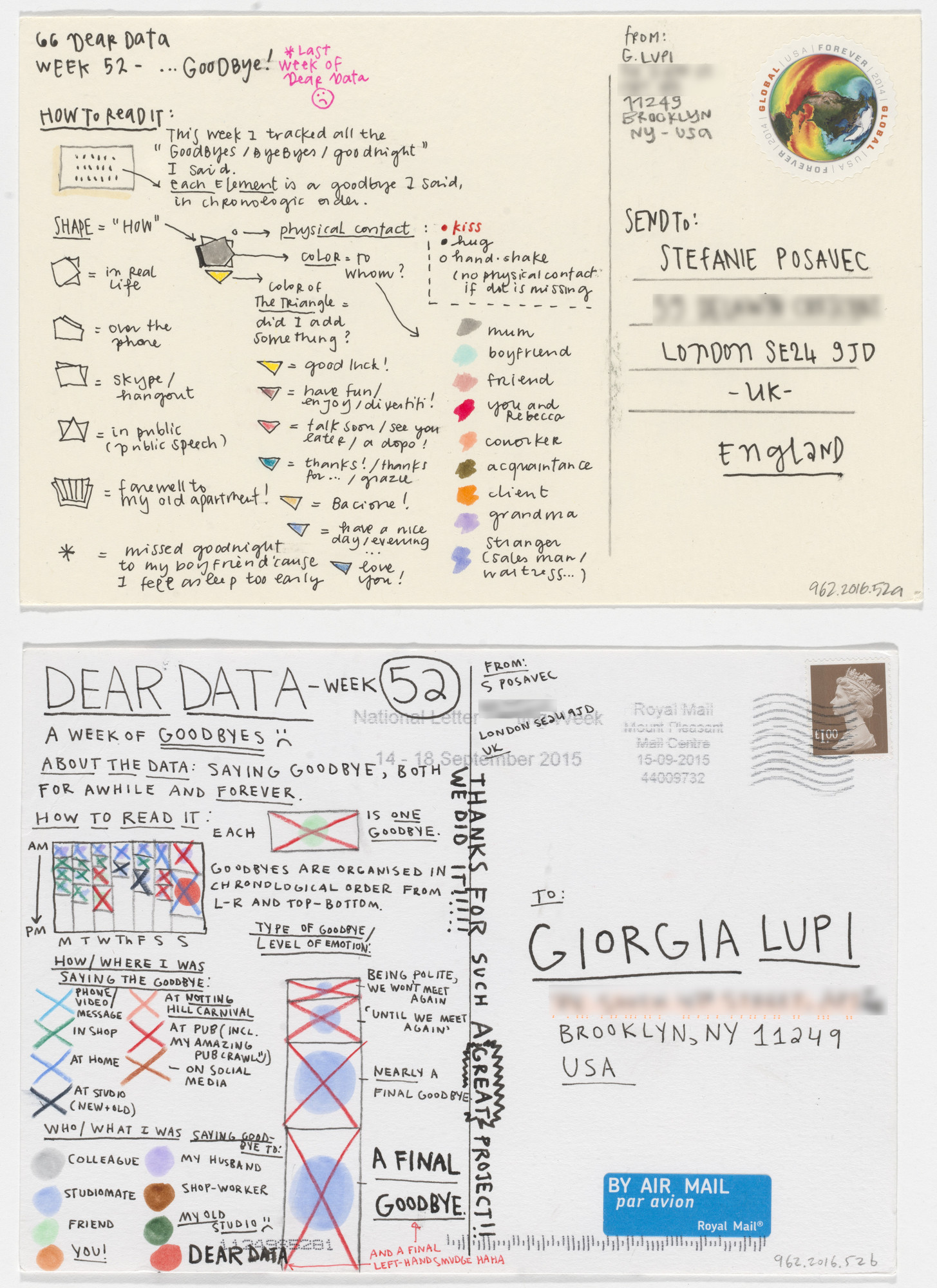 Giorgia Lupi, Stefanie Posavec. Dear Data: Week 52 (Goodbye / A Week of Goodbyes). 2015 | MoMA