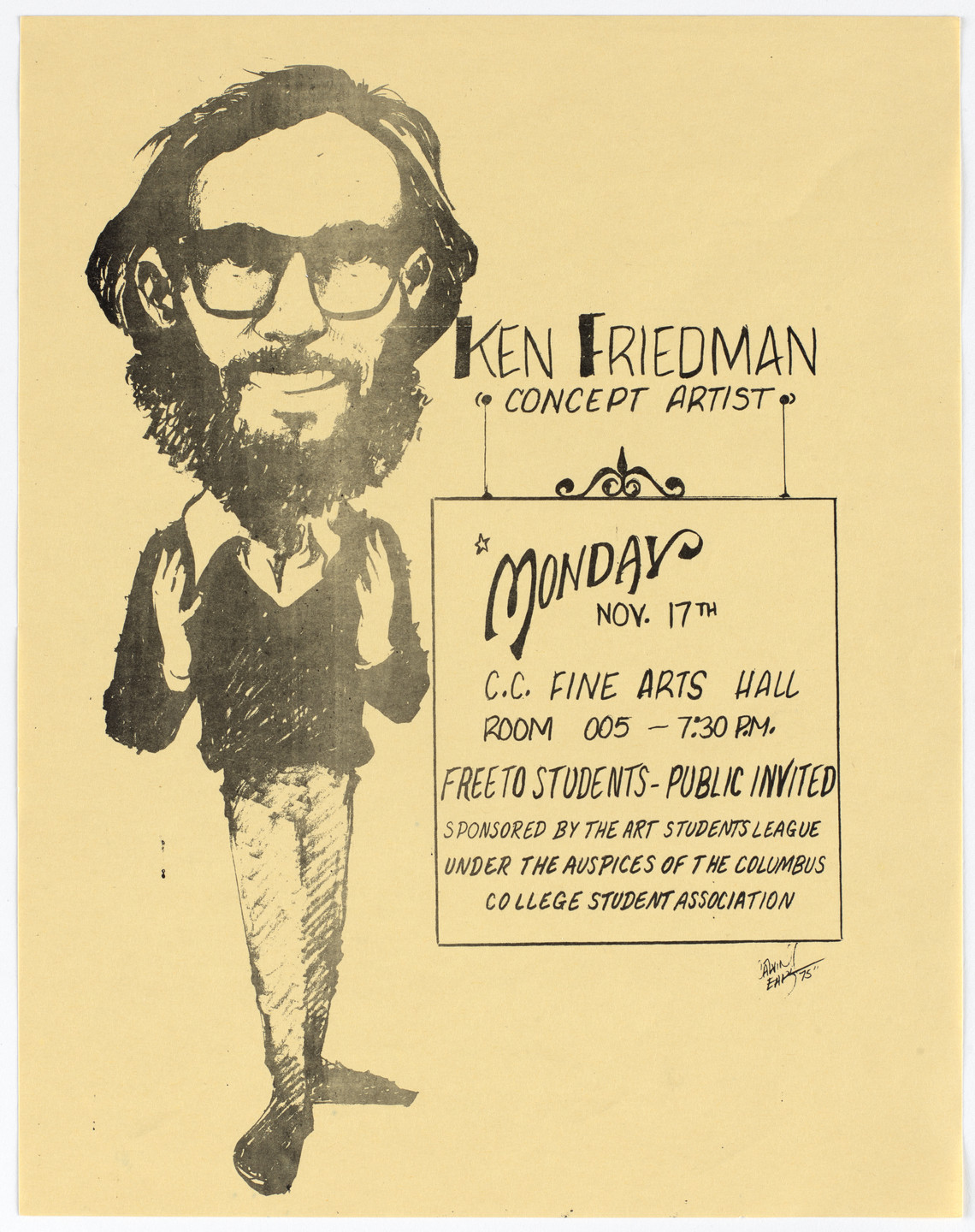 Ken Friedman. Poster for Ken Friedman, Columbus College Fine Arts Hall ...