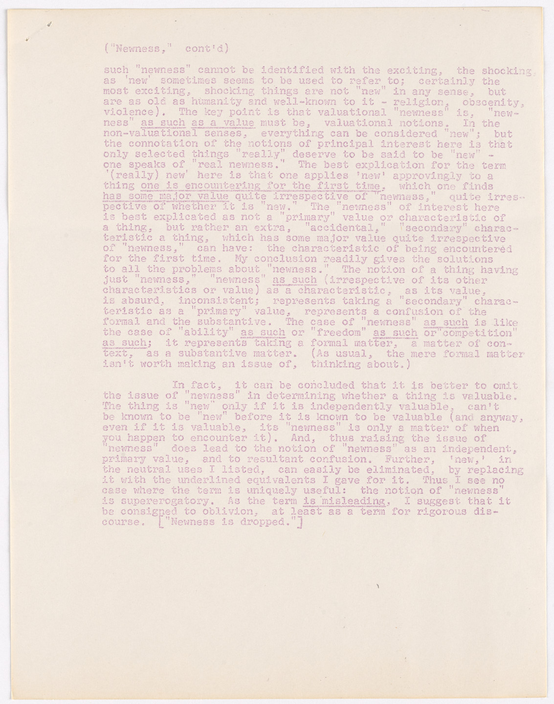 Henry Flynt. The Supererogatory, Misleading Notion of 'Newness'. 1961/ ...