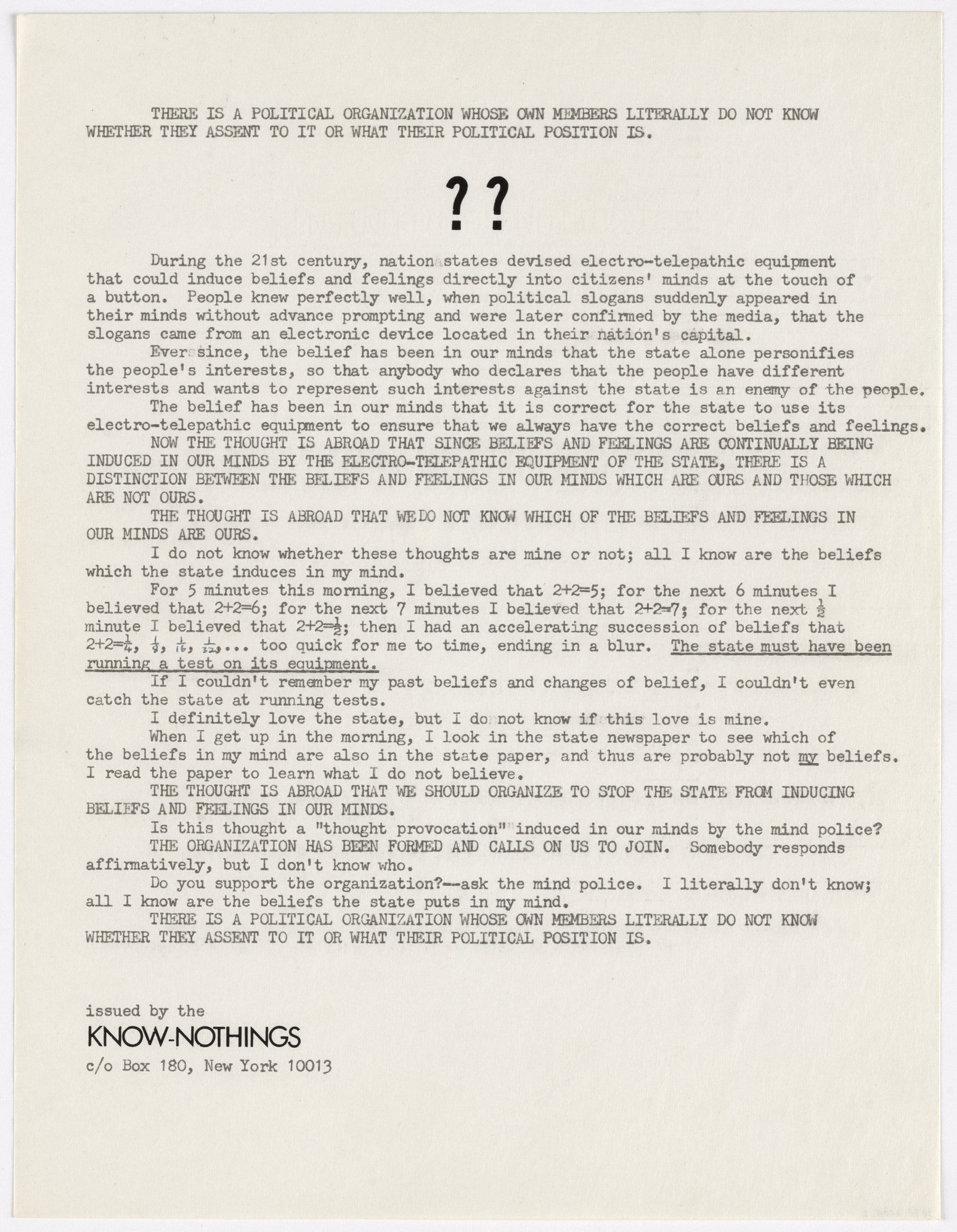 Henry Flynt. ??/The Know-Nothings. 1968 | MoMA