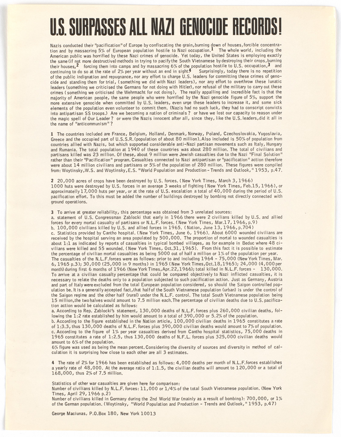 George Maciunas. U.S. Surpasses All Nazi Genocide Records!. 1966 | MoMA