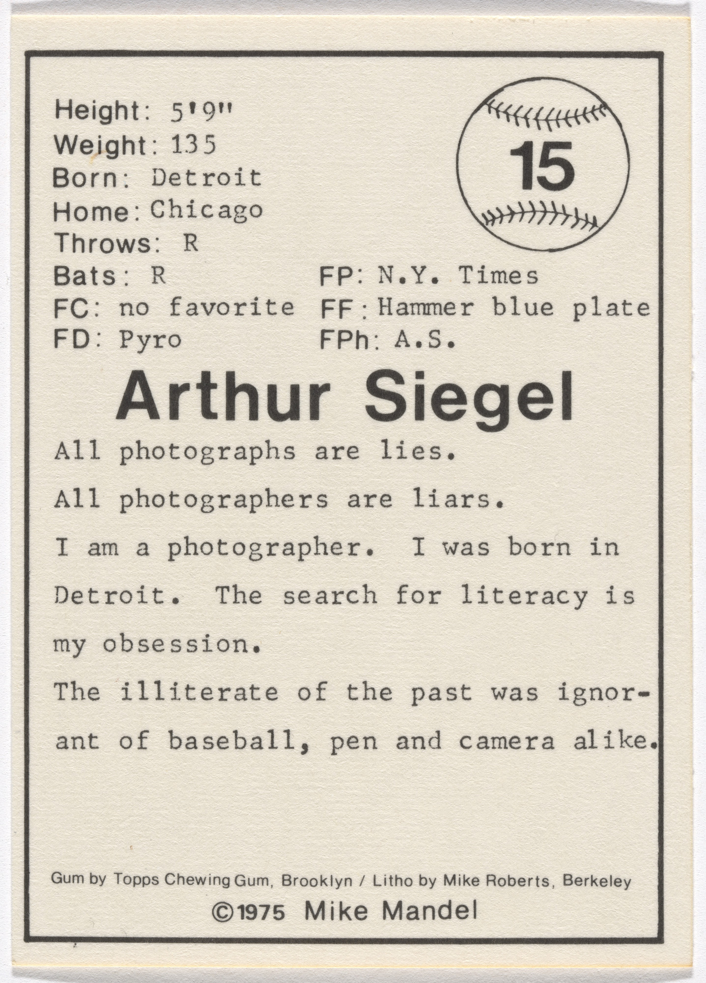 Michael Mandel. Untitled (Baseball photographer trading cards). 1975 | MoMA
