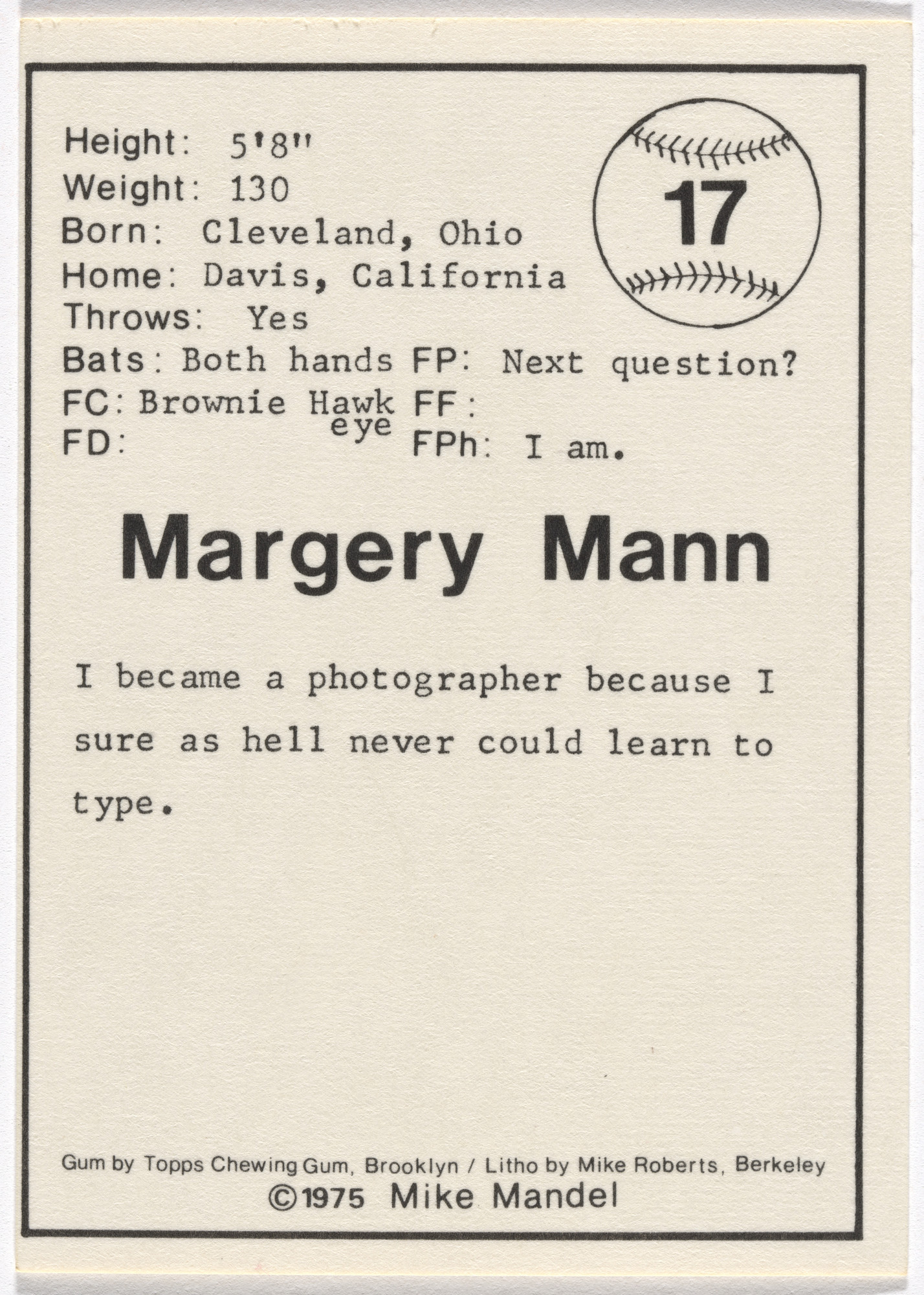 Michael Mandel. Untitled (Baseball photographer trading cards). 1975 | MoMA
