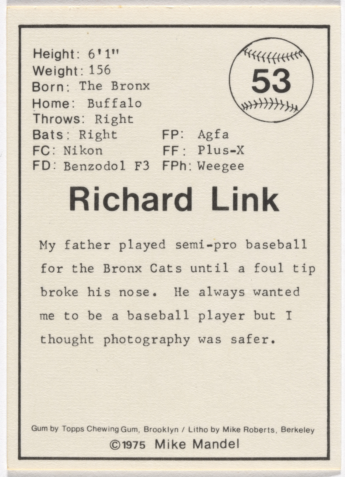 Michael Mandel. Untitled (Baseball photographer trading cards). 1975 | MoMA