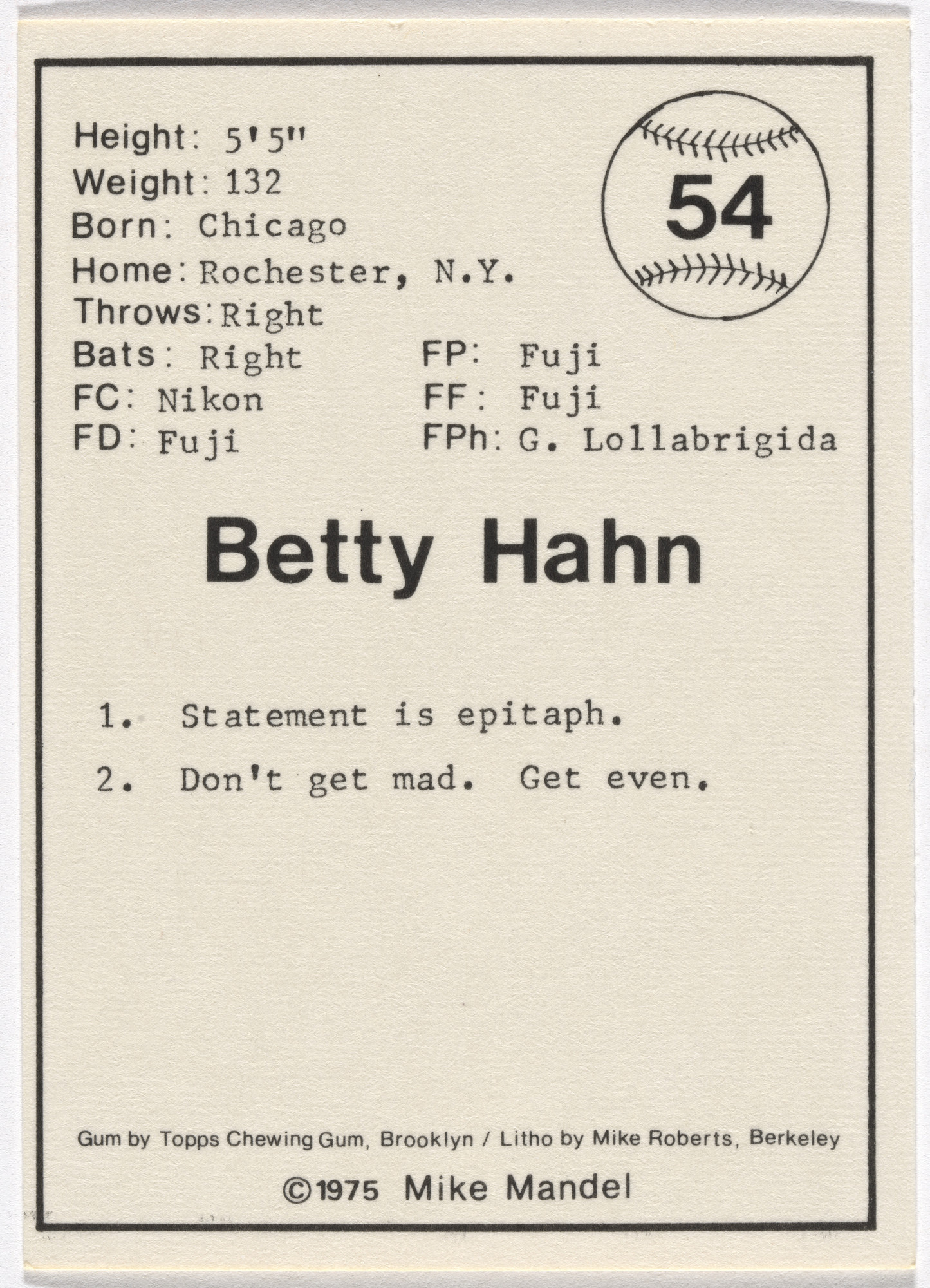 Michael Mandel. Untitled (Baseball photographer trading cards). 1975 | MoMA