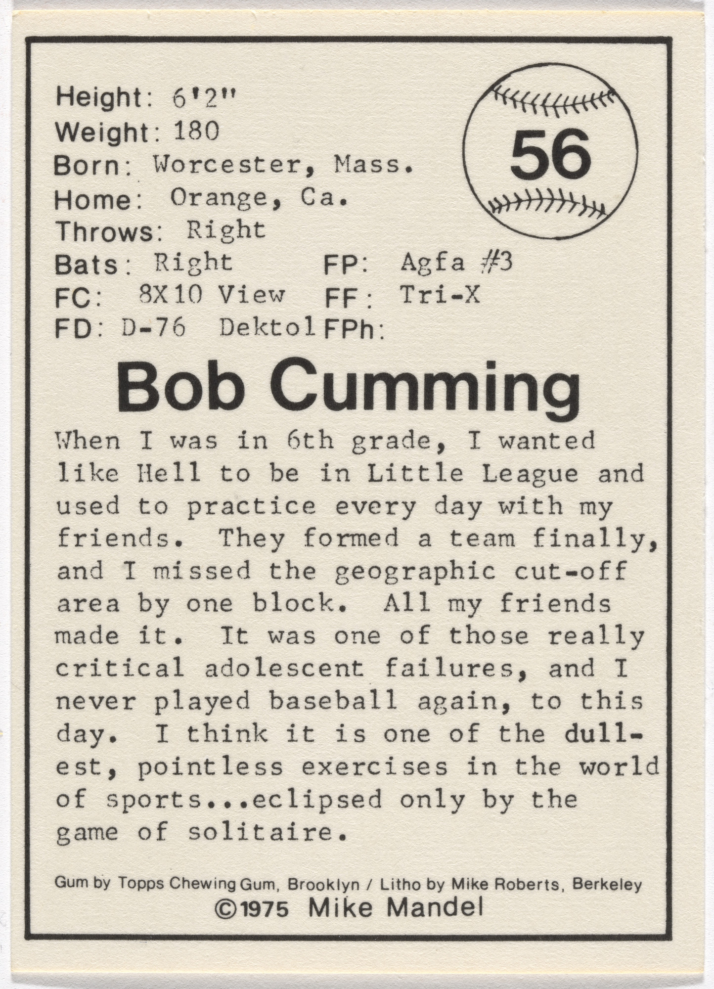 Michael Mandel. Untitled (Baseball photographer trading cards). 1975 | MoMA