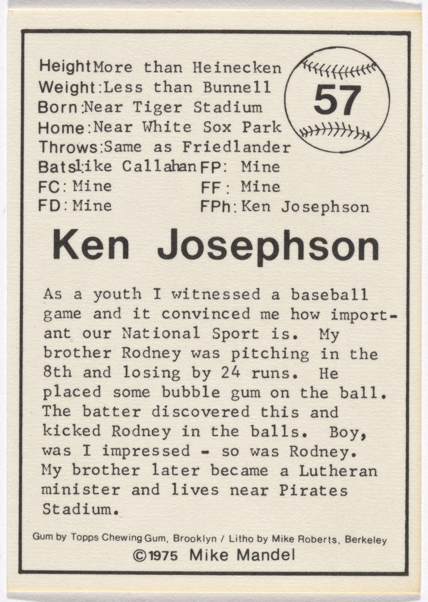 Michael Mandel. Untitled (Baseball photographer trading cards). 1975 | MoMA