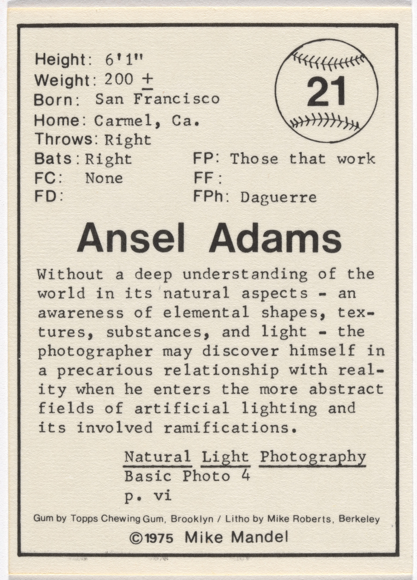 Michael Mandel. Untitled (Baseball photographer trading cards). 1975 | MoMA