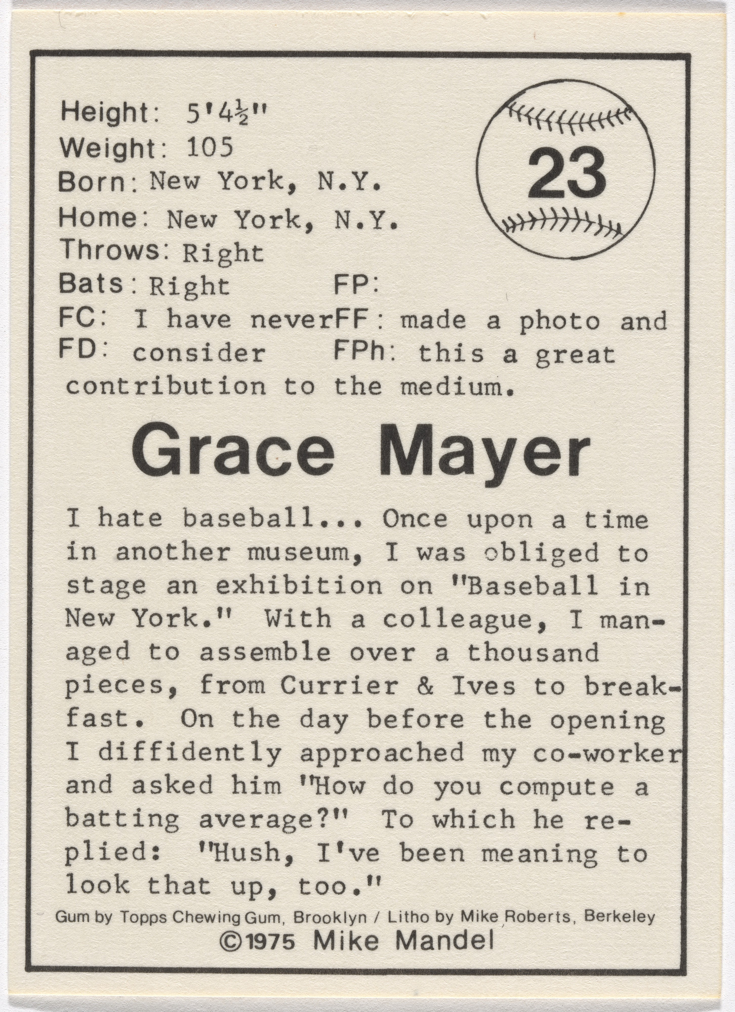 Michael Mandel. Untitled (Baseball photographer trading cards). 1975 | MoMA