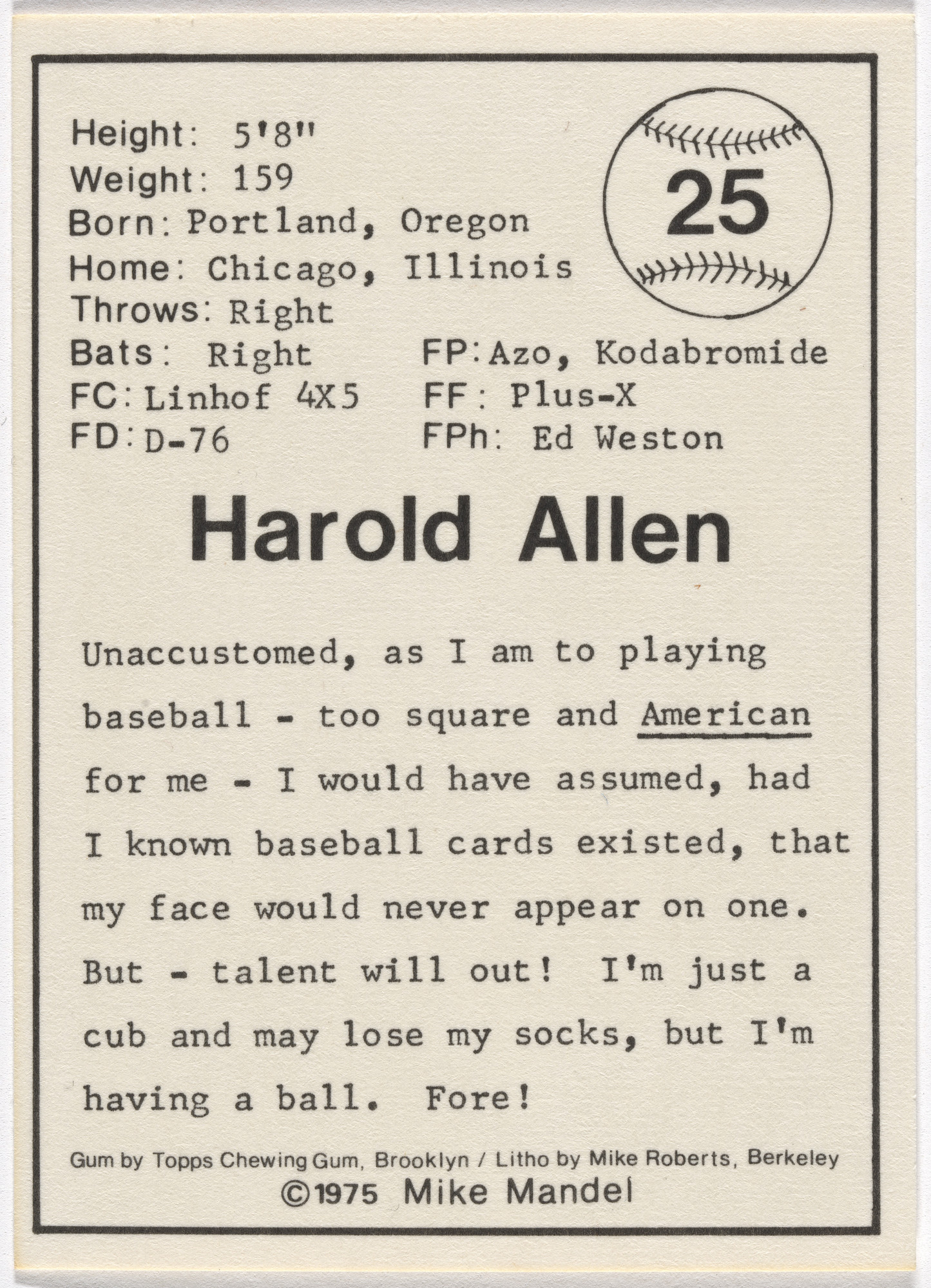 Michael Mandel. Untitled (Baseball photographer trading cards). 1975 | MoMA