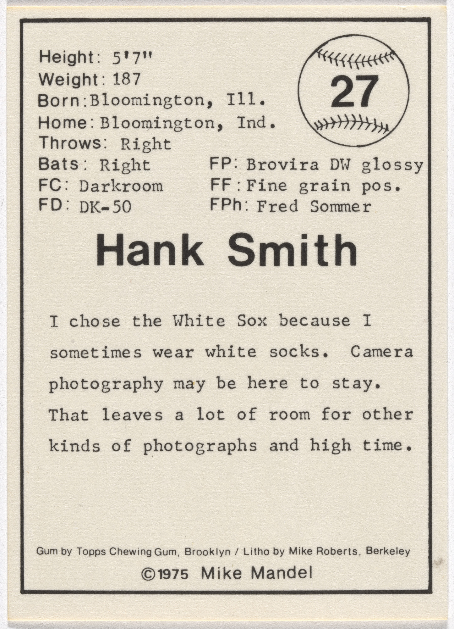 Michael Mandel. Untitled (Baseball photographer trading cards). 1975 | MoMA