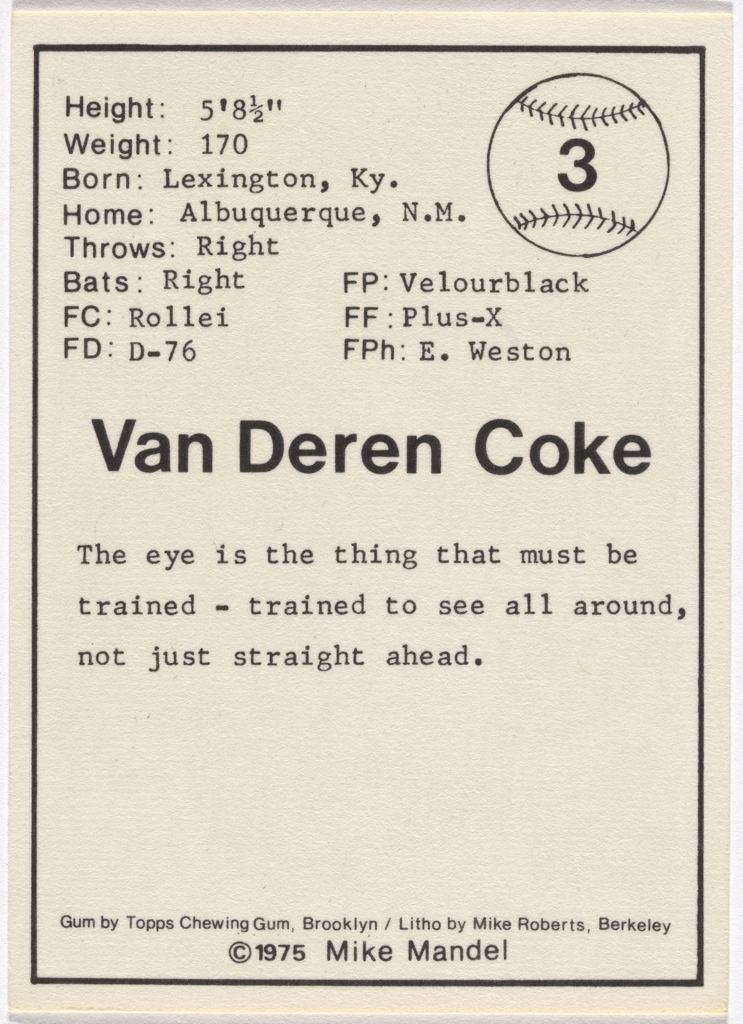 Michael Mandel. Untitled (Baseball photographer trading cards). 1975 | MoMA