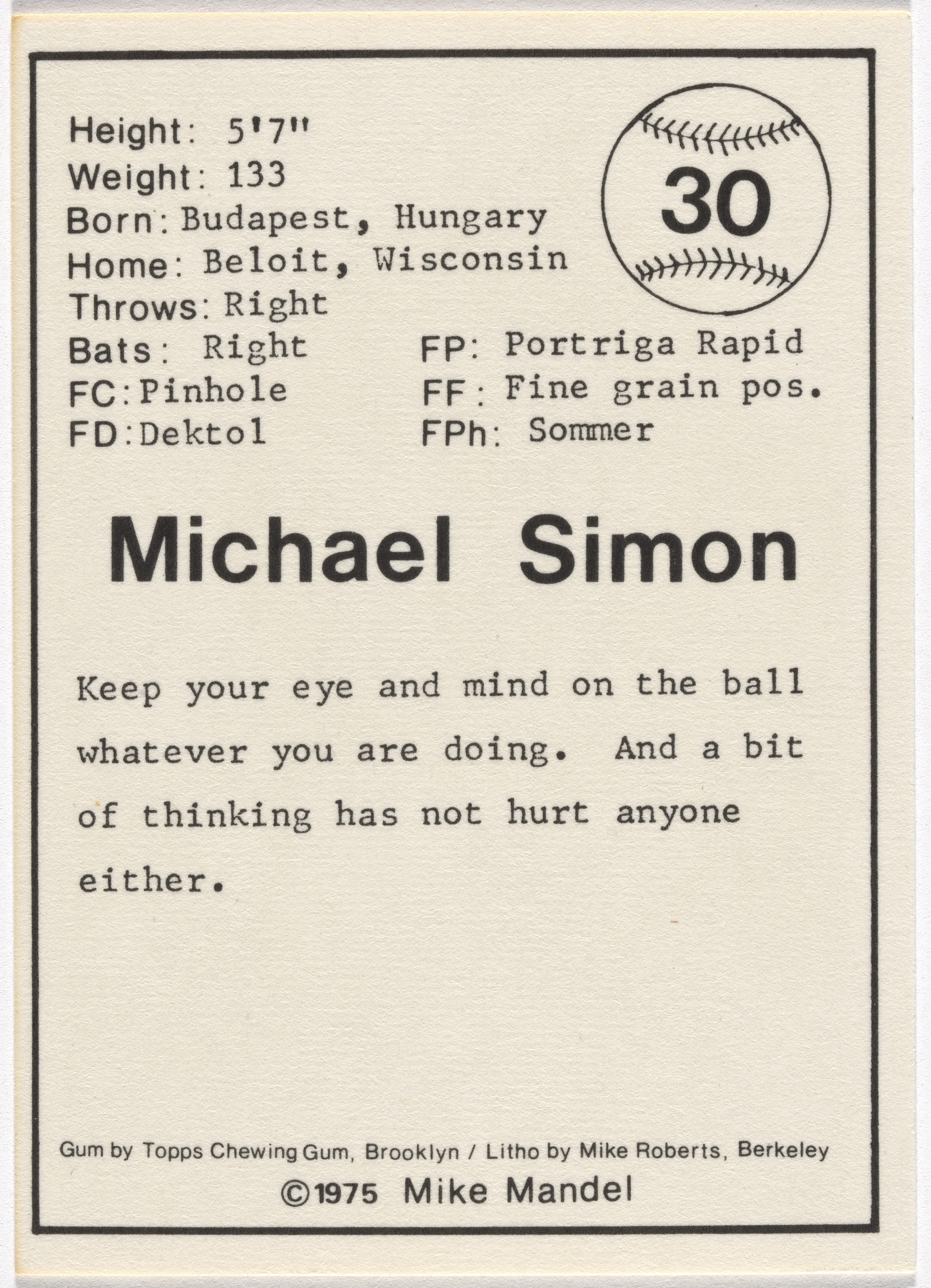 Michael Mandel. Untitled (Baseball photographer trading cards). 1975 | MoMA