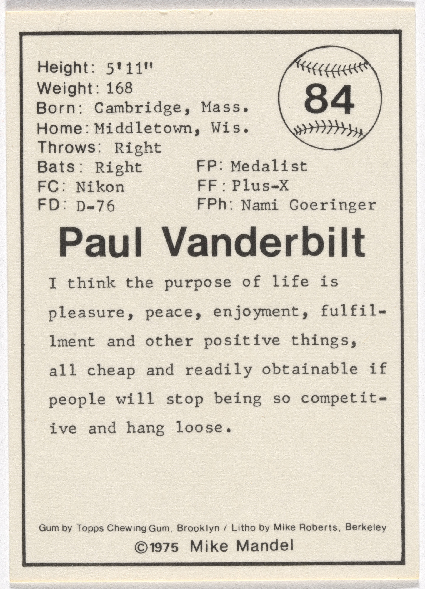 Michael Mandel. Untitled (Baseball photographer trading cards). 1975 | MoMA