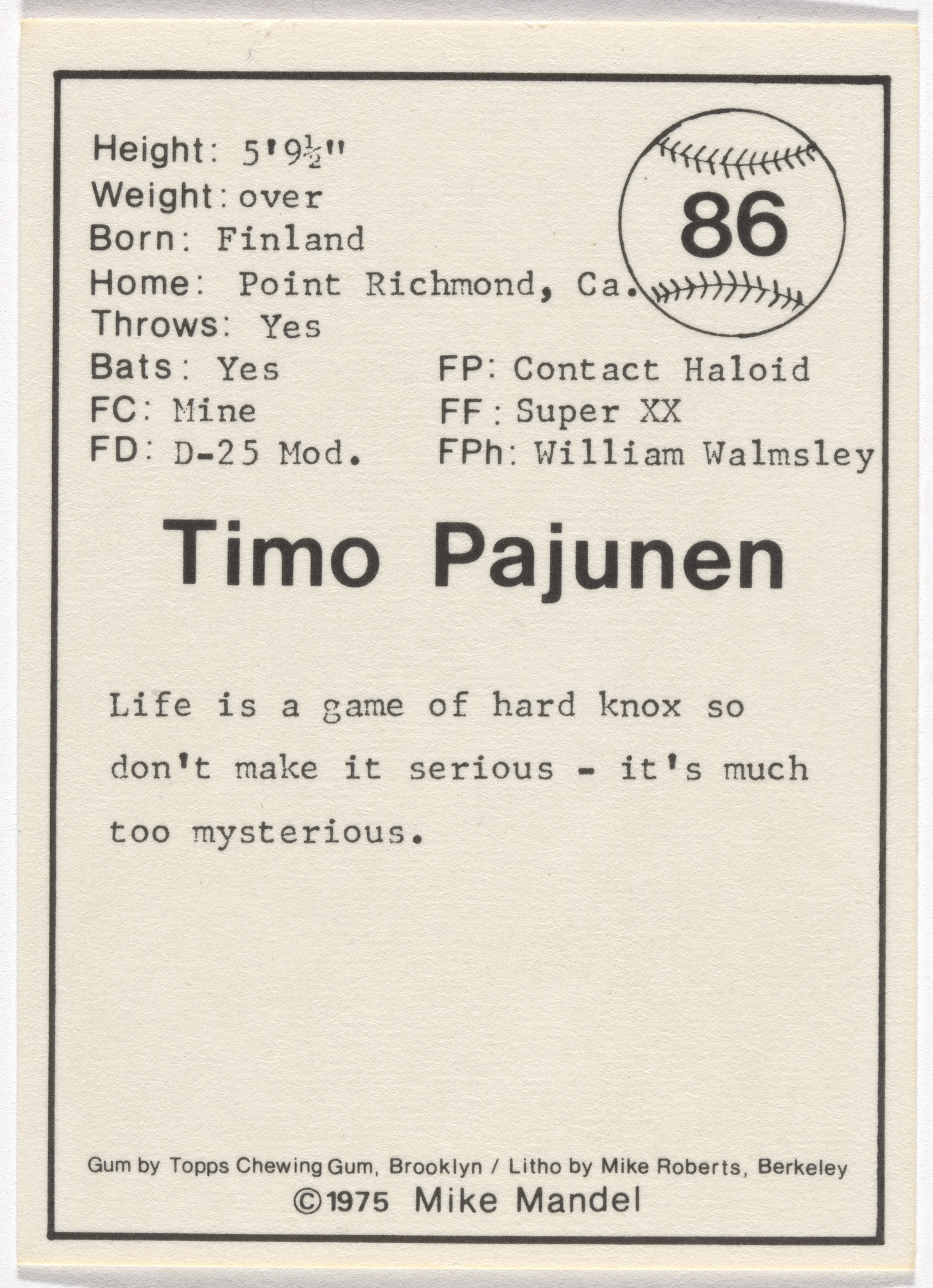 Michael Mandel. Untitled (Baseball photographer trading cards). 1975 | MoMA