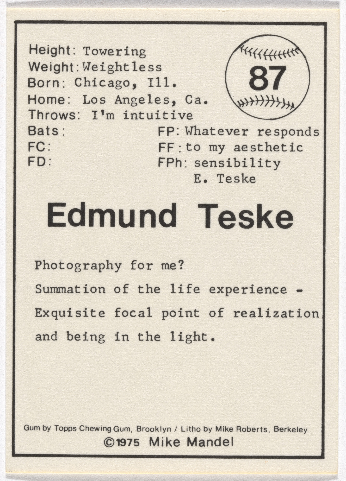 Michael Mandel. Untitled (Baseball photographer trading cards). 1975 | MoMA