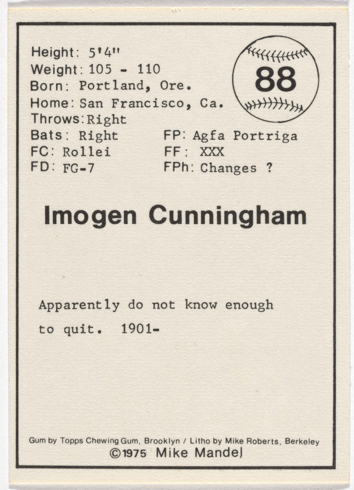 Michael Mandel. Untitled (Baseball photographer trading cards). 1975 | MoMA