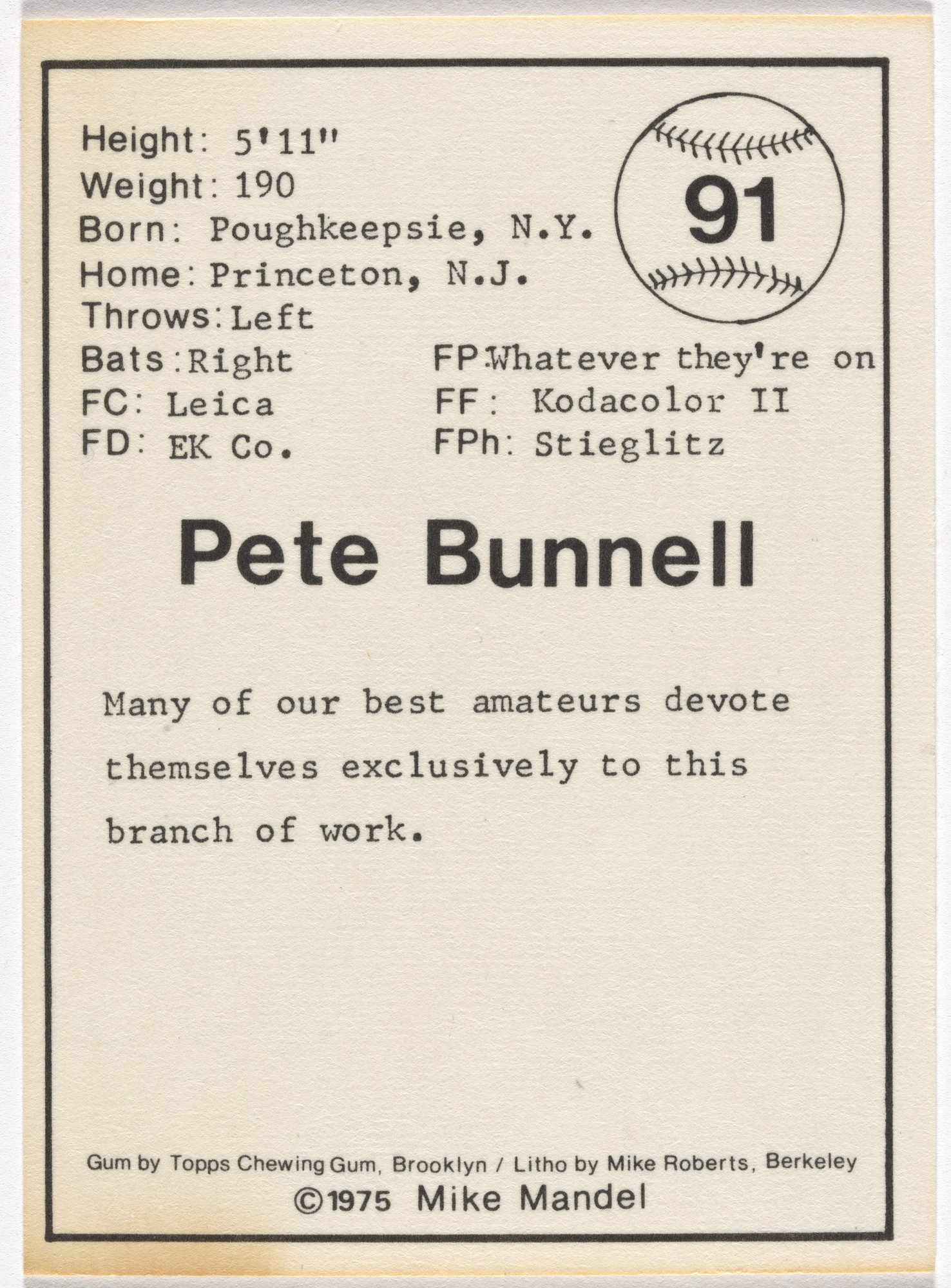 Michael Mandel. Untitled (Baseball photographer trading cards). 1975 | MoMA