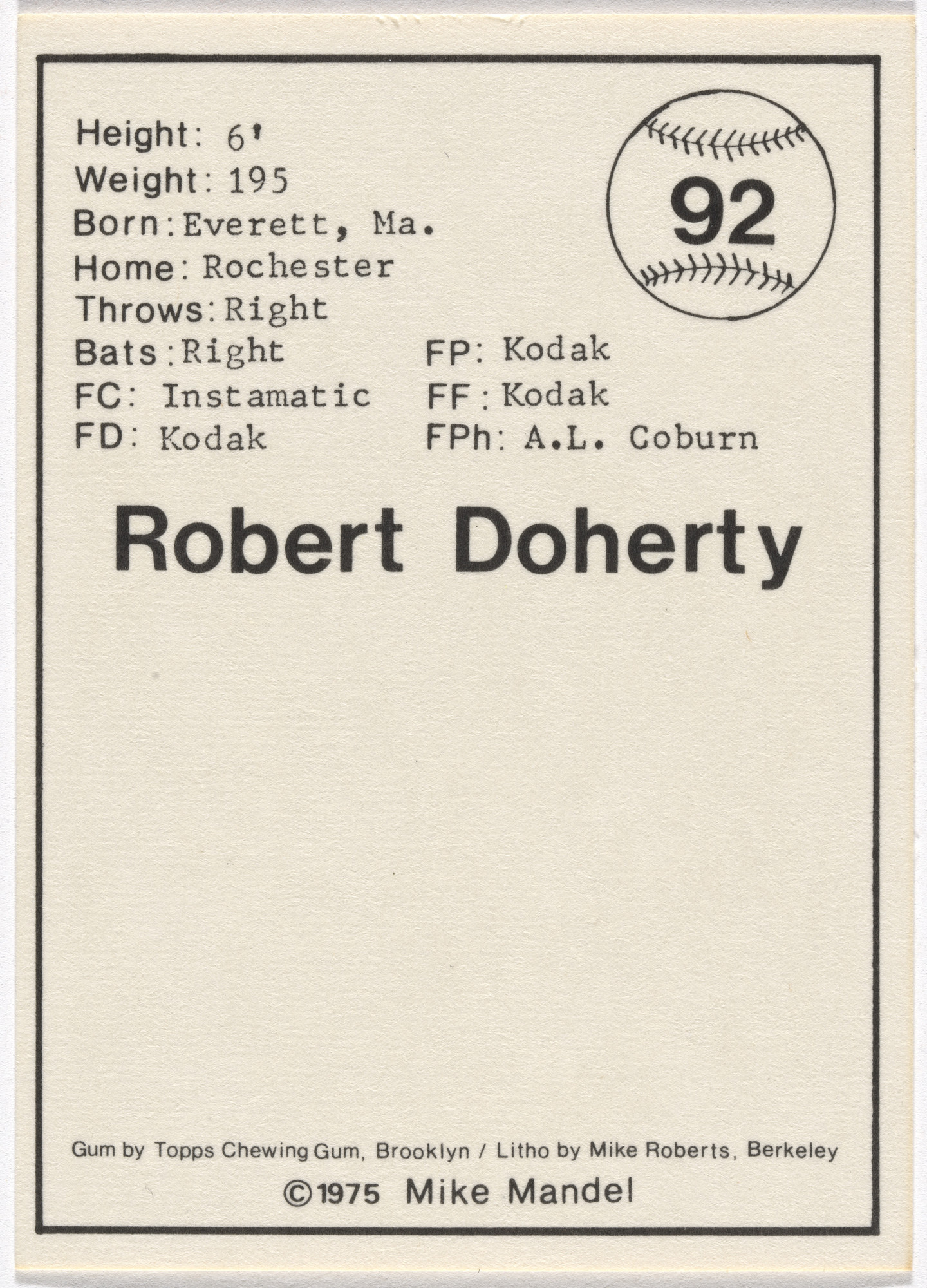 Michael Mandel. Untitled (Baseball photographer trading cards). 1975 | MoMA