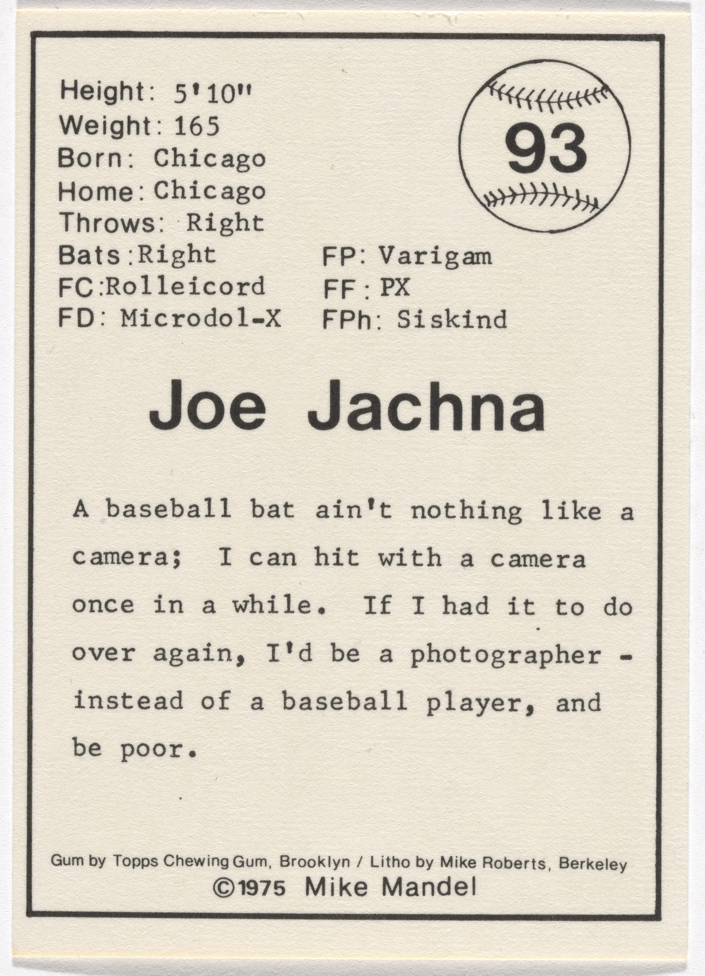 Michael Mandel. Untitled (Baseball photographer trading cards). 1975 | MoMA