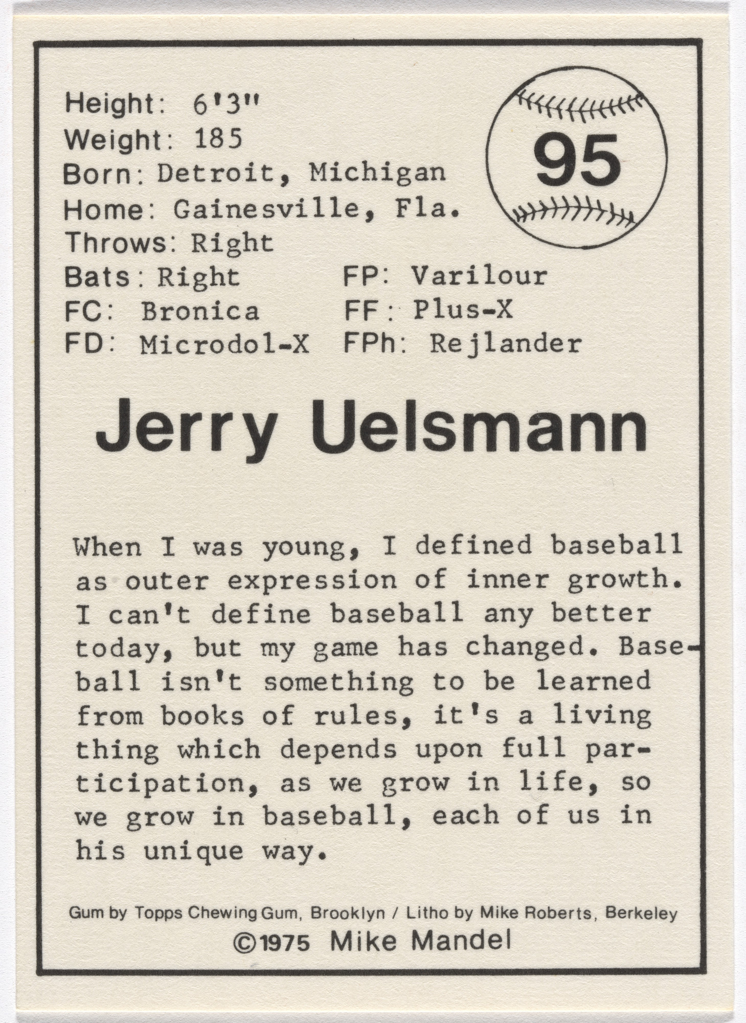 Michael Mandel. Untitled (Baseball photographer trading cards). 1975 | MoMA