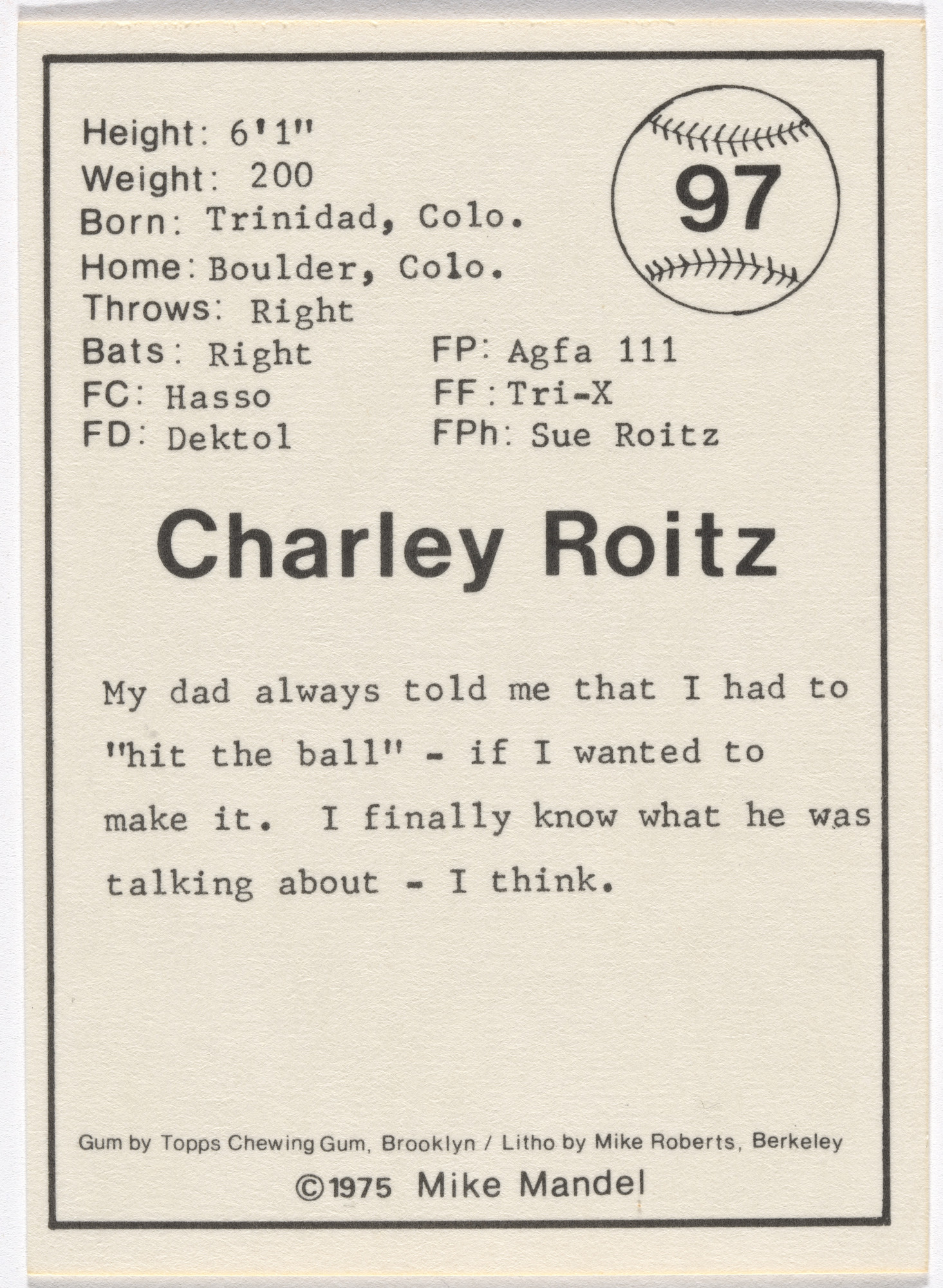 Michael Mandel. Untitled (Baseball photographer trading cards). 1975 | MoMA